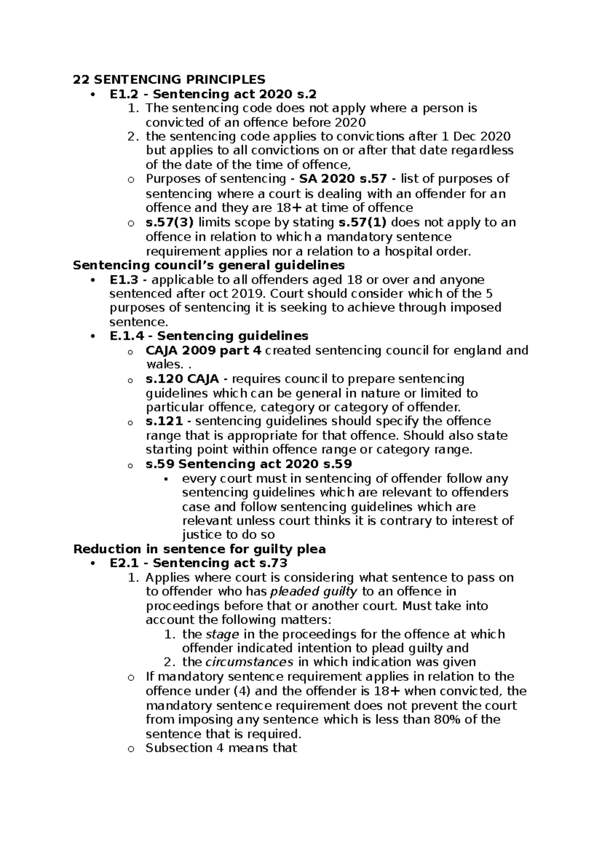 22 Sentencing Principles & Guidelines - E1.2 to E16.28 Overview - Studocu