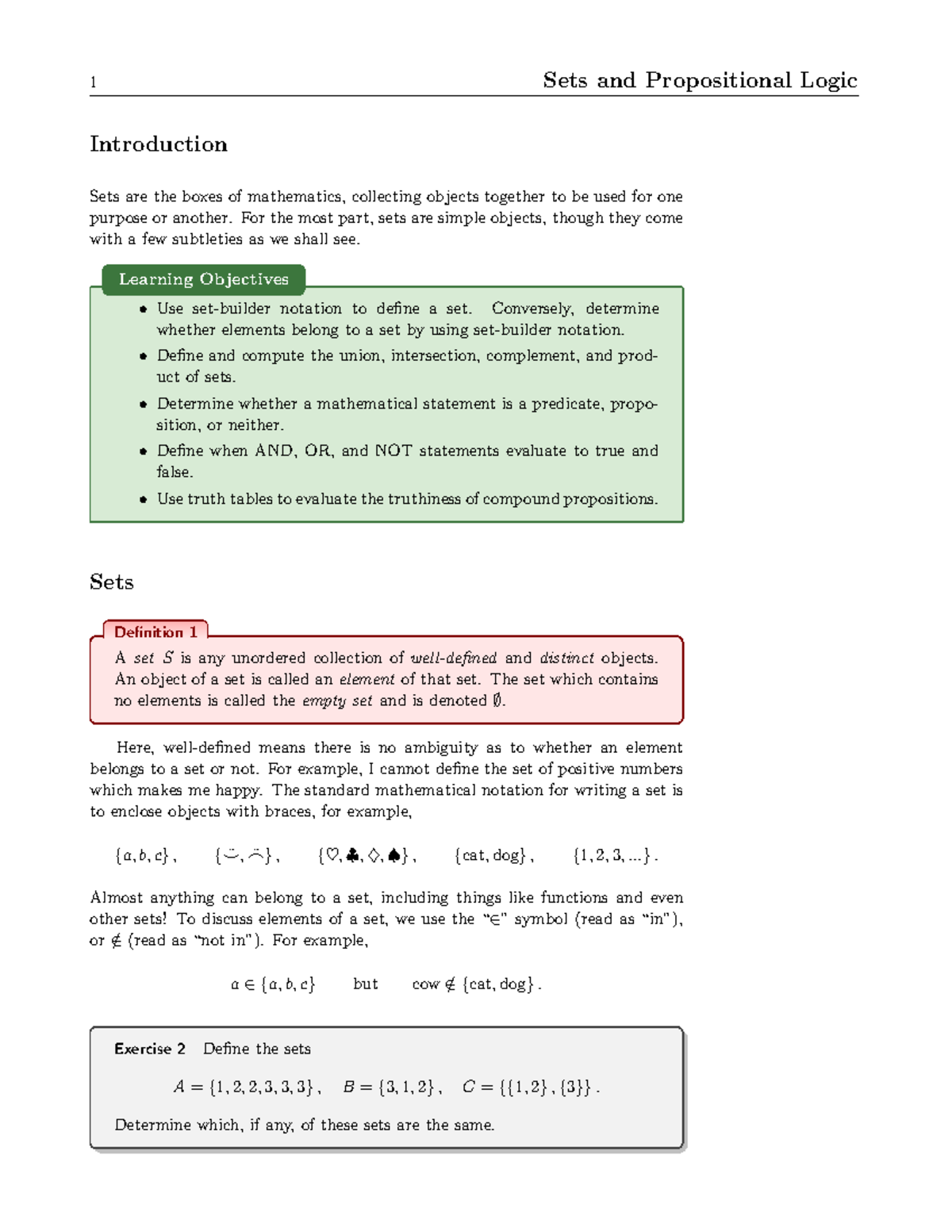 Sets and Propositional Logic 1: Introduction to Set Theory and Notation - Studocu