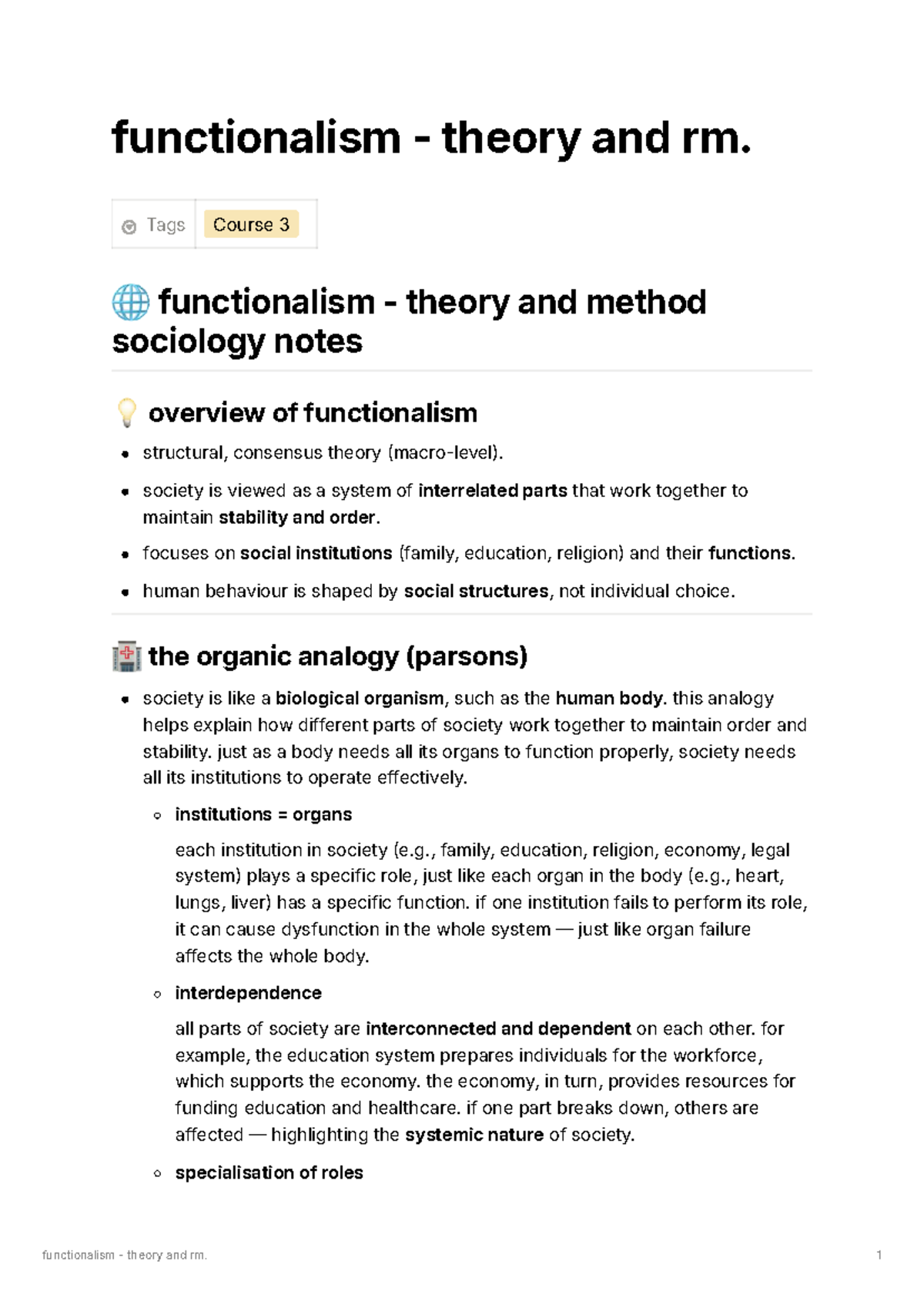 Functionalism Theory and Methods: Course 3 Overview Notes - Studocu