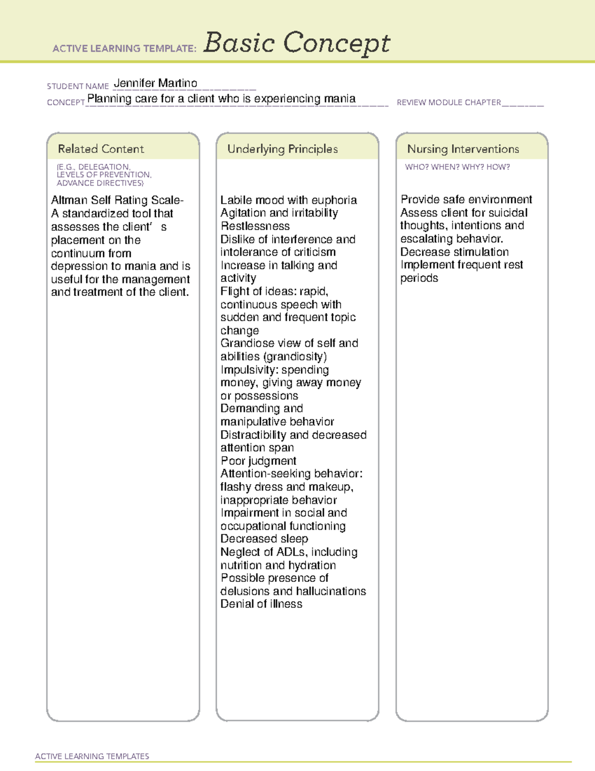 ATI Basic Concepts of Acute Mania Review Module Template - Studocu