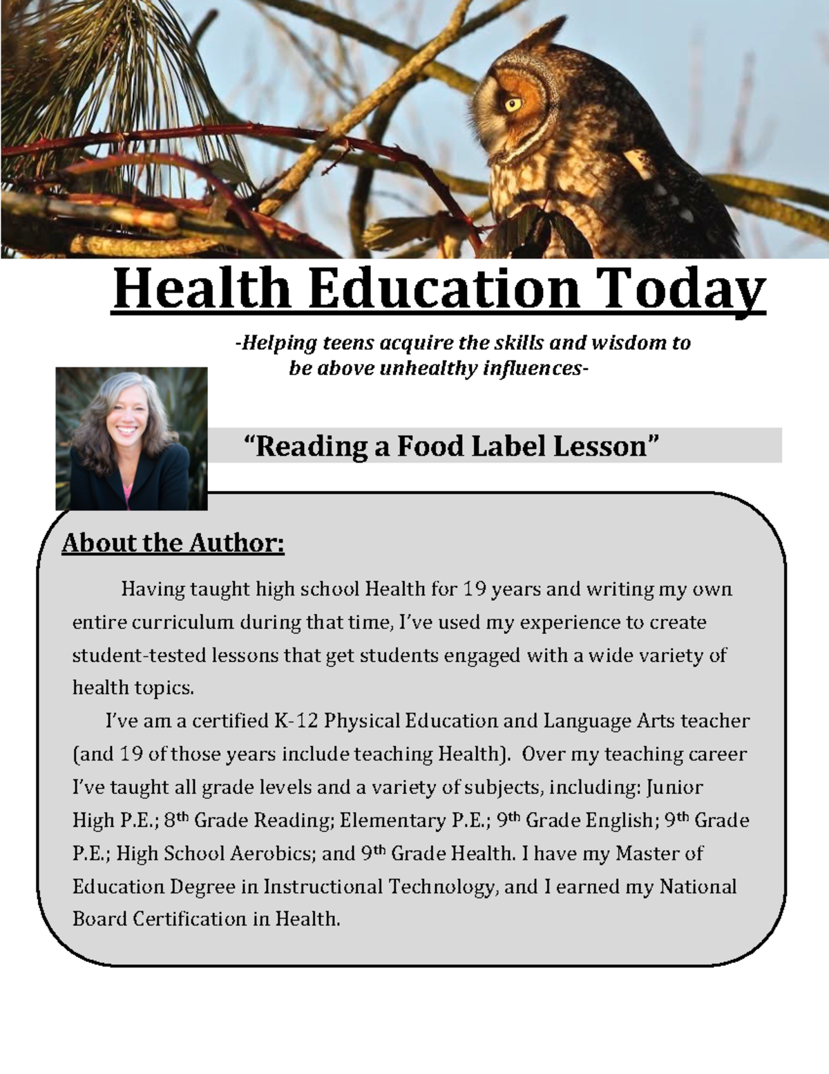 1. Food Label Reading Directions - Health Education Today Helping teens ...