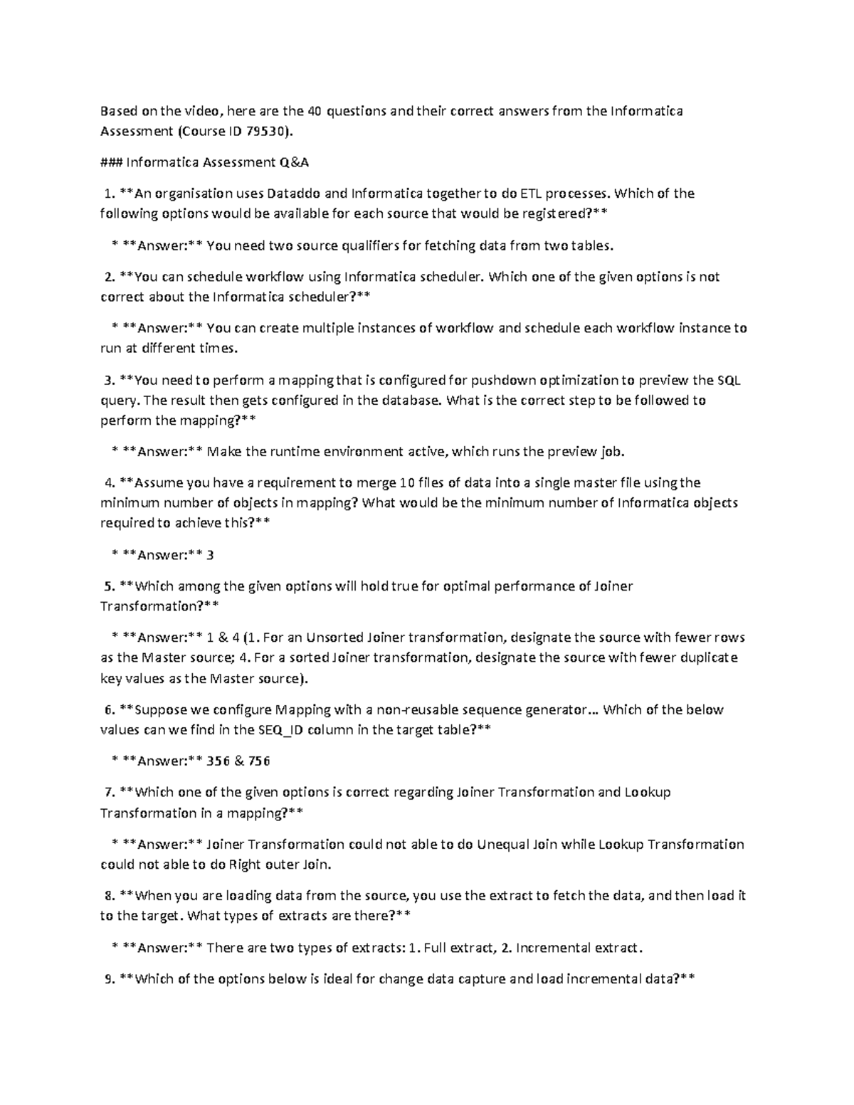 Informatica Assessment Q&A: 40 Key Questions & Answers (Course ID 79530 ...