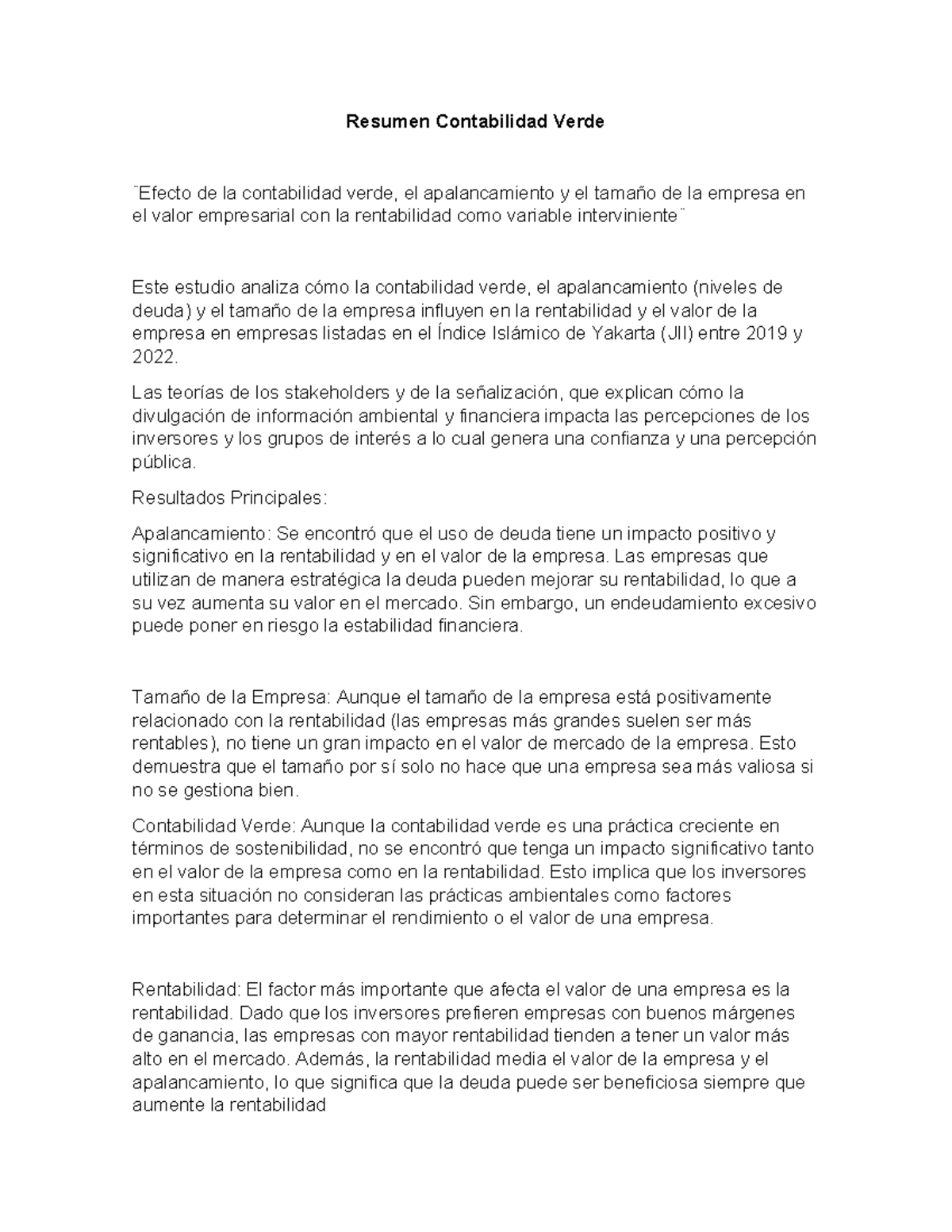 Análisis del Impacto de la Contabilidad Verde en la Rentabilidad y ...
