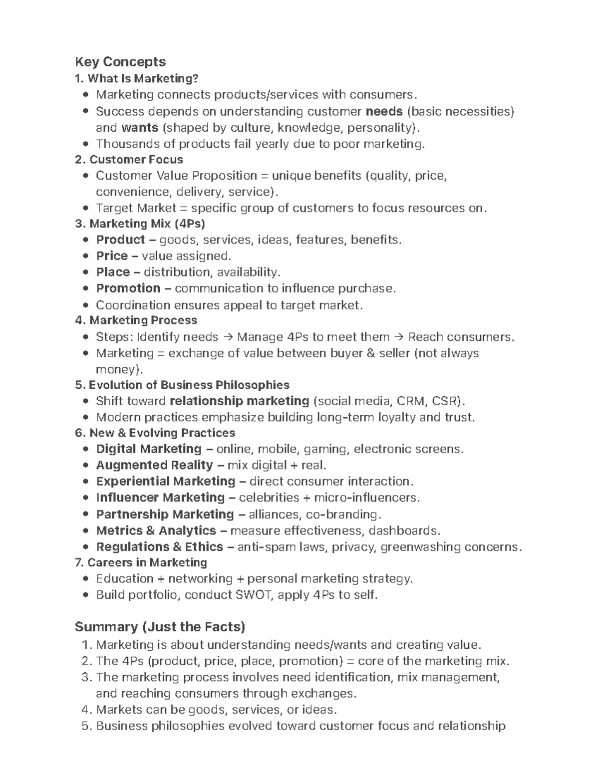Chapter 1 Summary: Key Concepts in Marketing (MKT 101) - Studocu