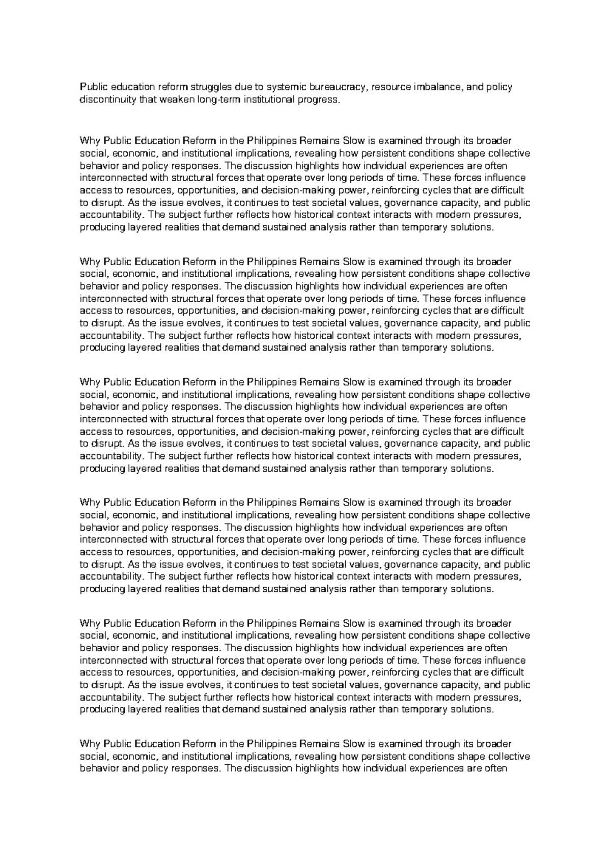 EDUC 101: Challenges in Public Education Reform in the Philippines ...