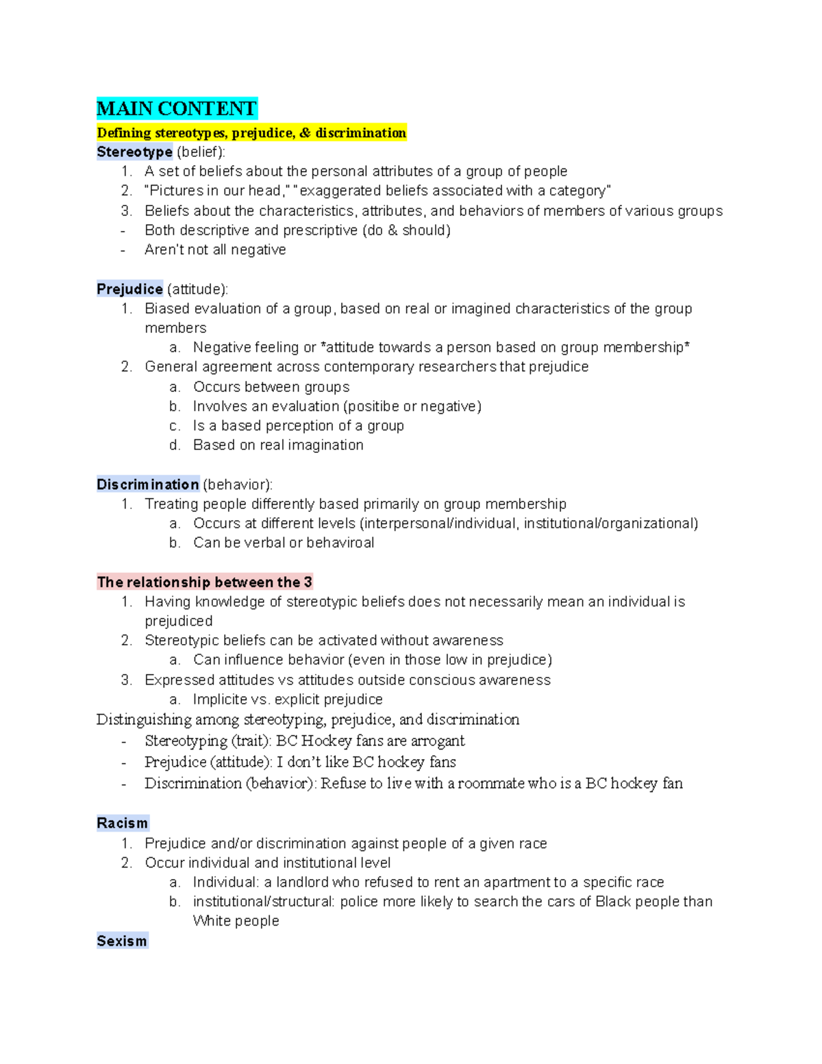 PS361 Midterm Study Guide: Stereotypes, Prejudice, and Discrimination ...