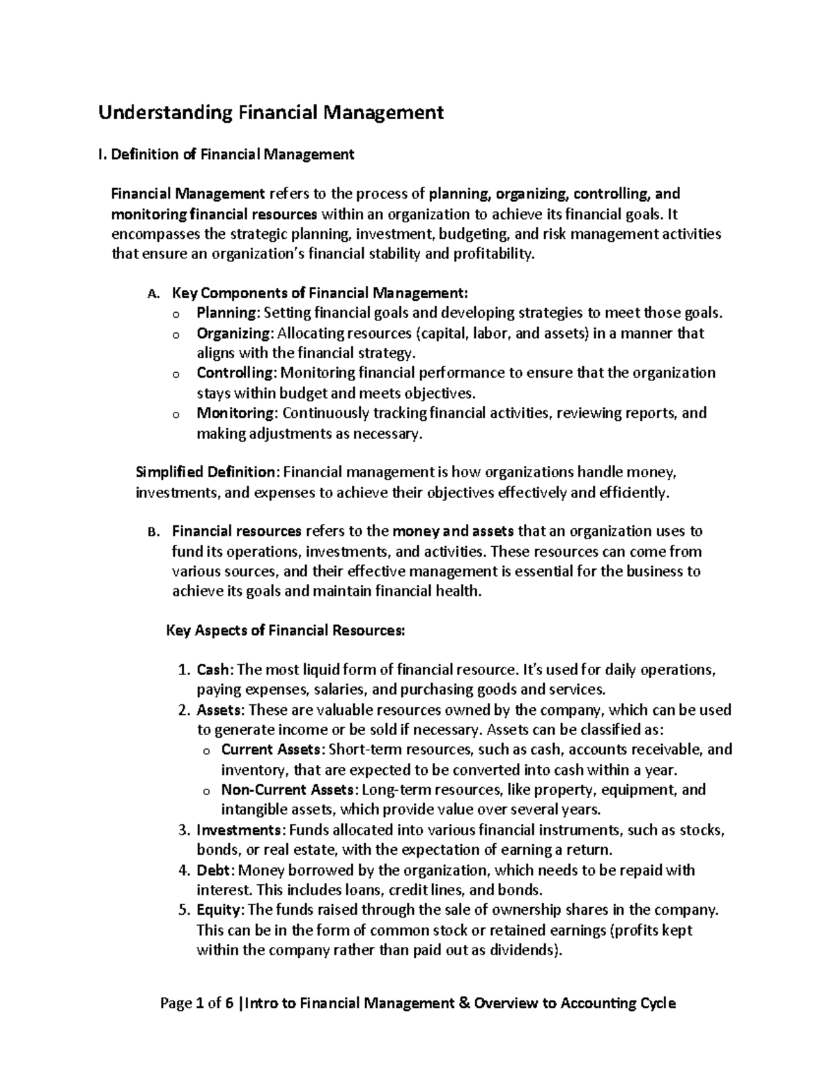Understanding Financial Management I: Key Concepts & Accounting Cycle ...