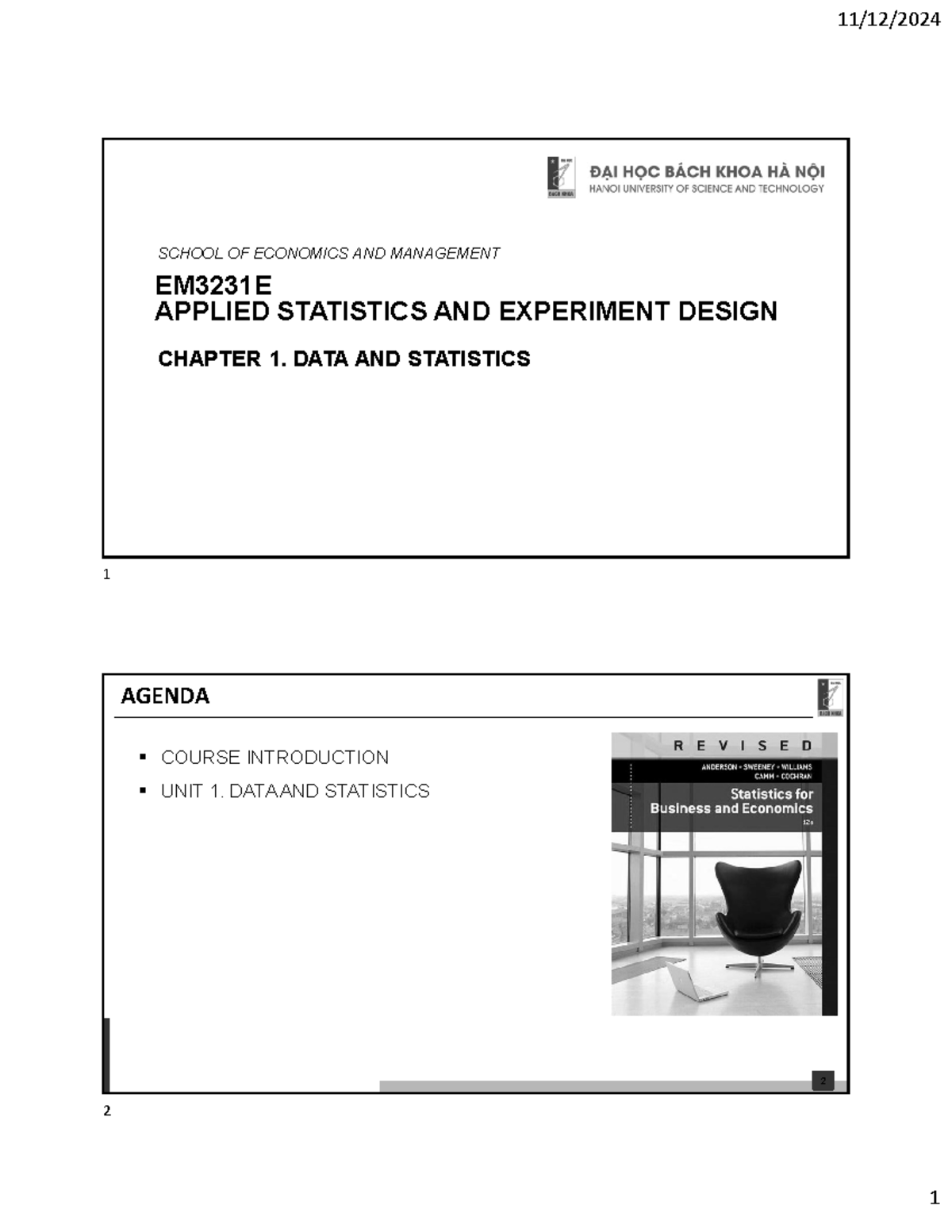 EM3231E Applied Statistics & Experiment Design: Chapter 1 Overview ...