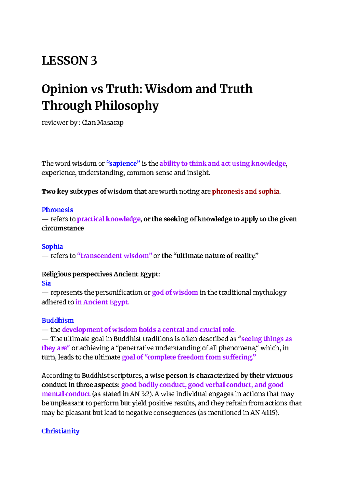 Philosophy Lesson 3: Exploring Wisdom vs Truth Across Cultures - Studocu
