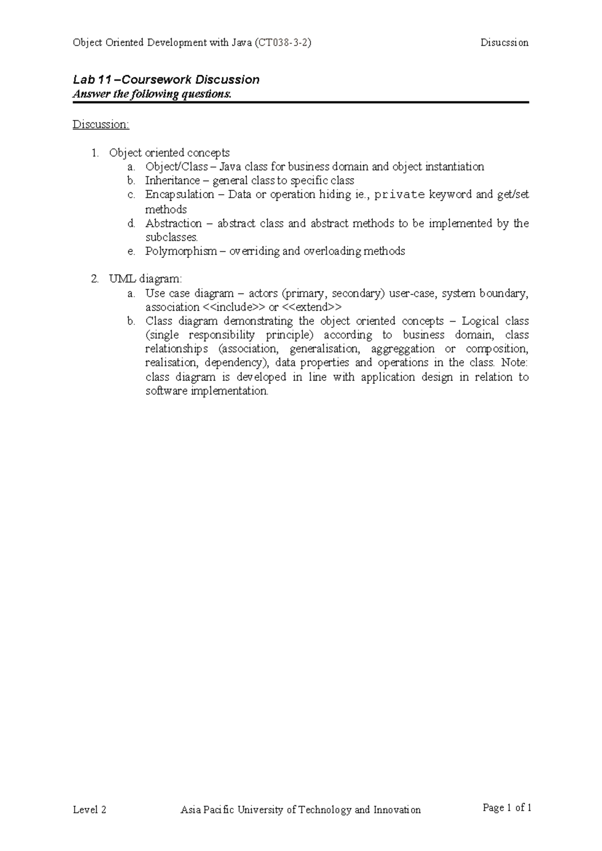 OOP Concepts & UML Diagrams - Lab 11 (CS101) - Studocu
