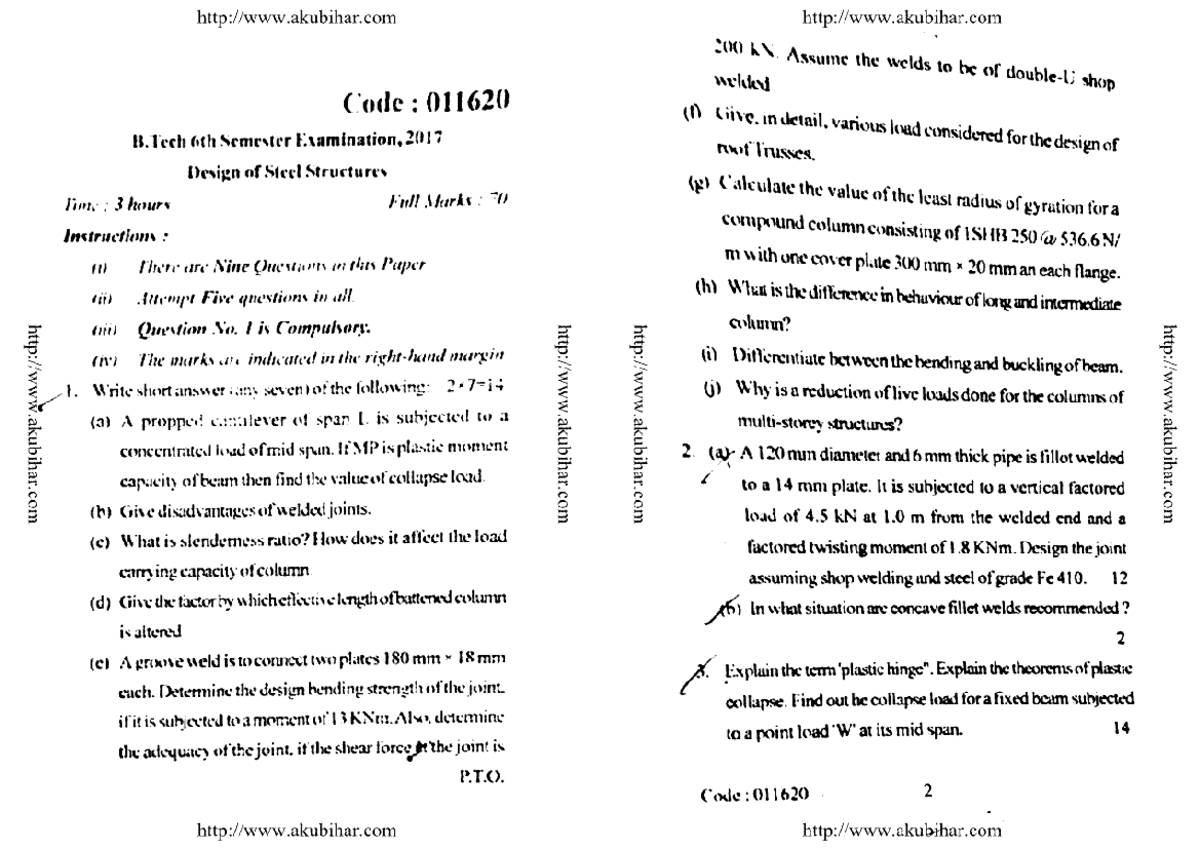 Design OF Steel Structures BEU Question Paper 2017 - newted 200LX ...