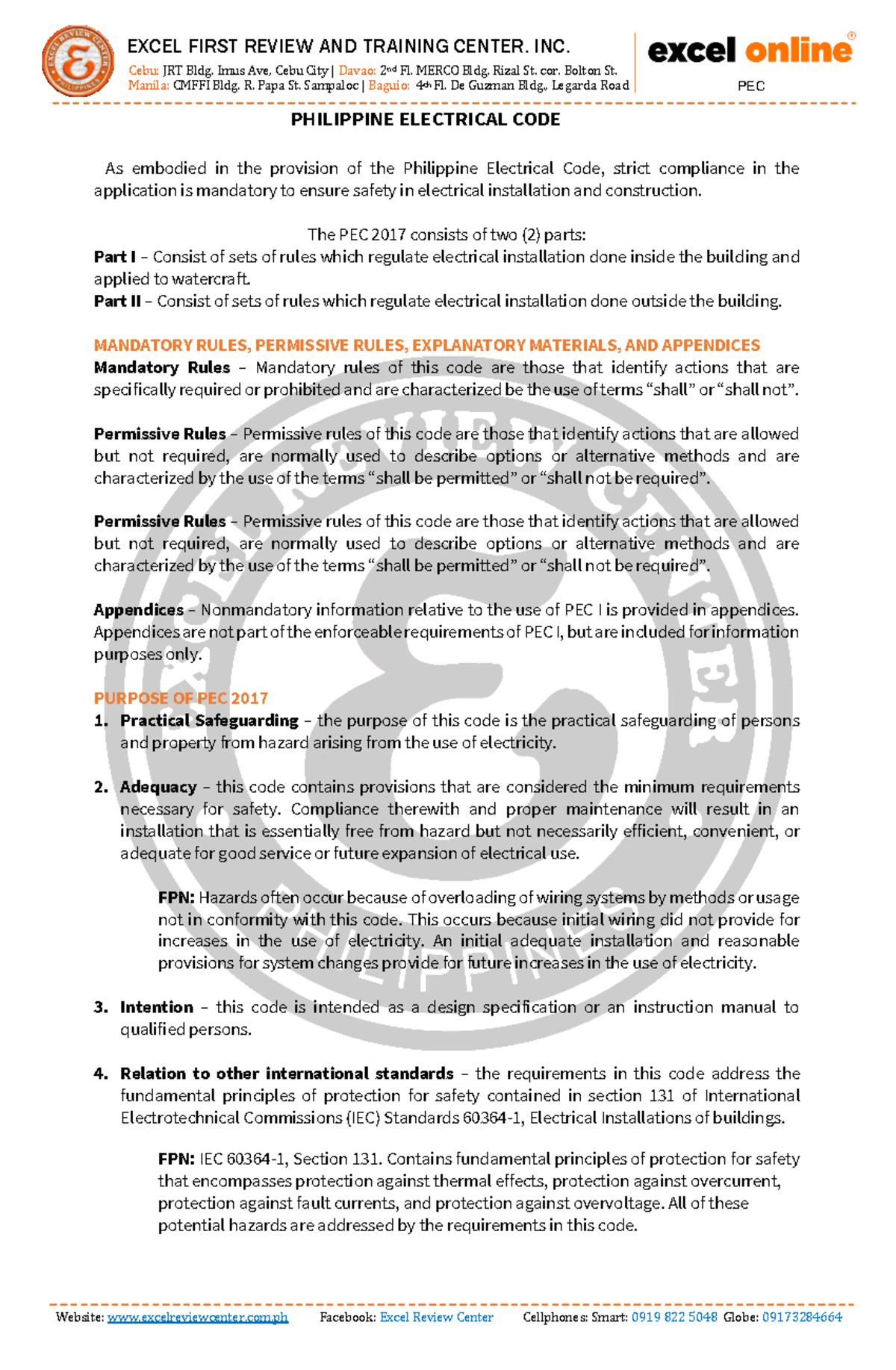EE-PEC - Lecture Notes on Philippine Electrical Code Compliance - Studocu