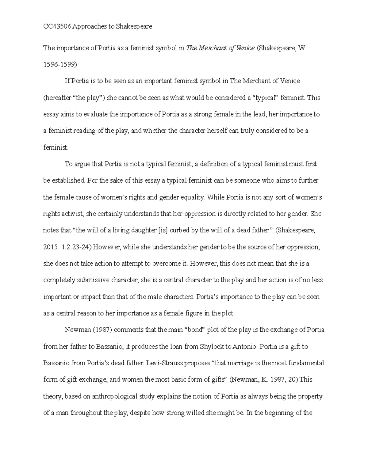 The importance of Portia as a feminist symbol in The Merchant of Venice ...
