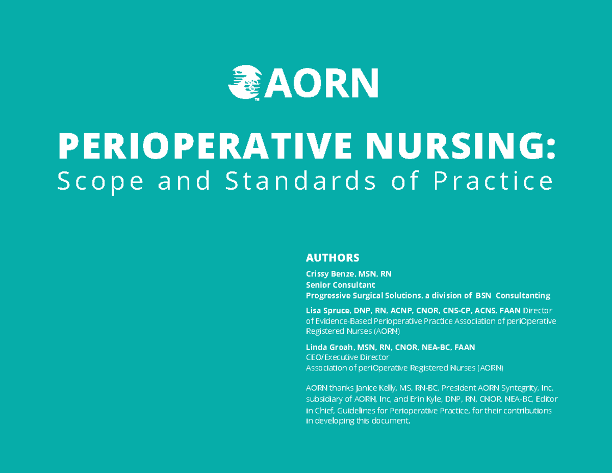 Perioperative Nursing: Scope & Standards of Practice (AORN Guidelines ...