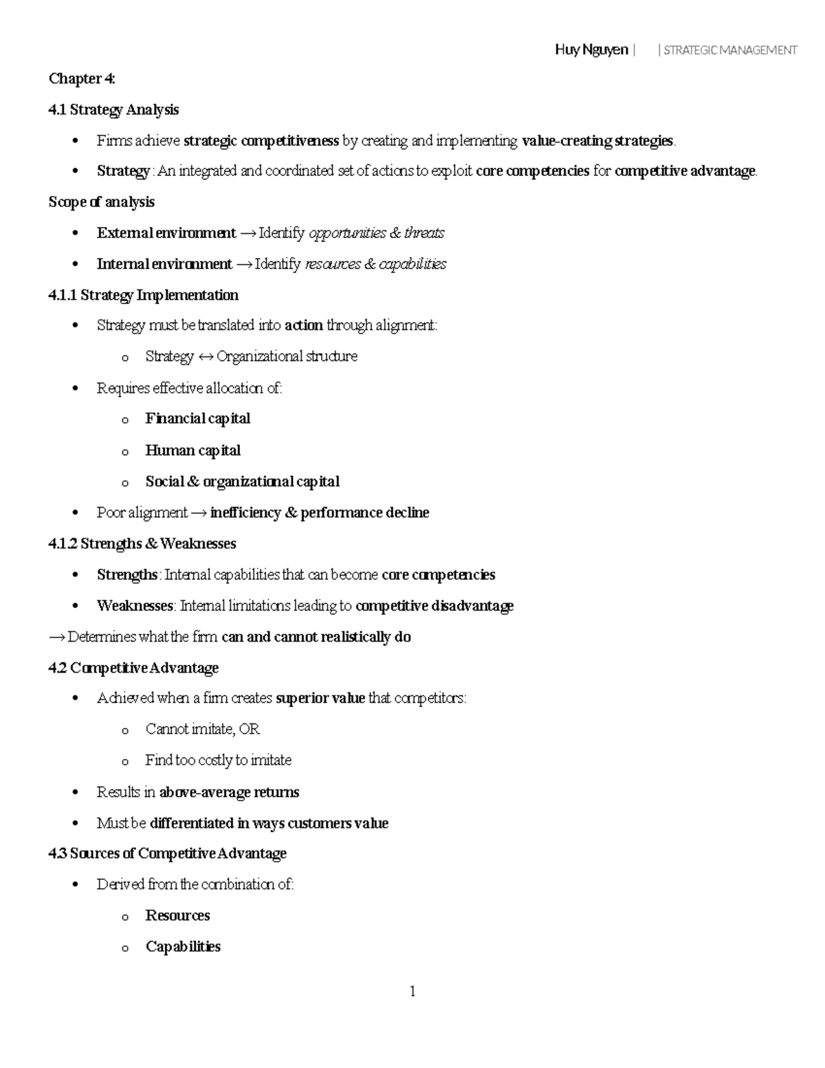 Huy Nguyen STRATEGIC MANAGEMENT Summary of Chapters 4 & 5 - Studocu