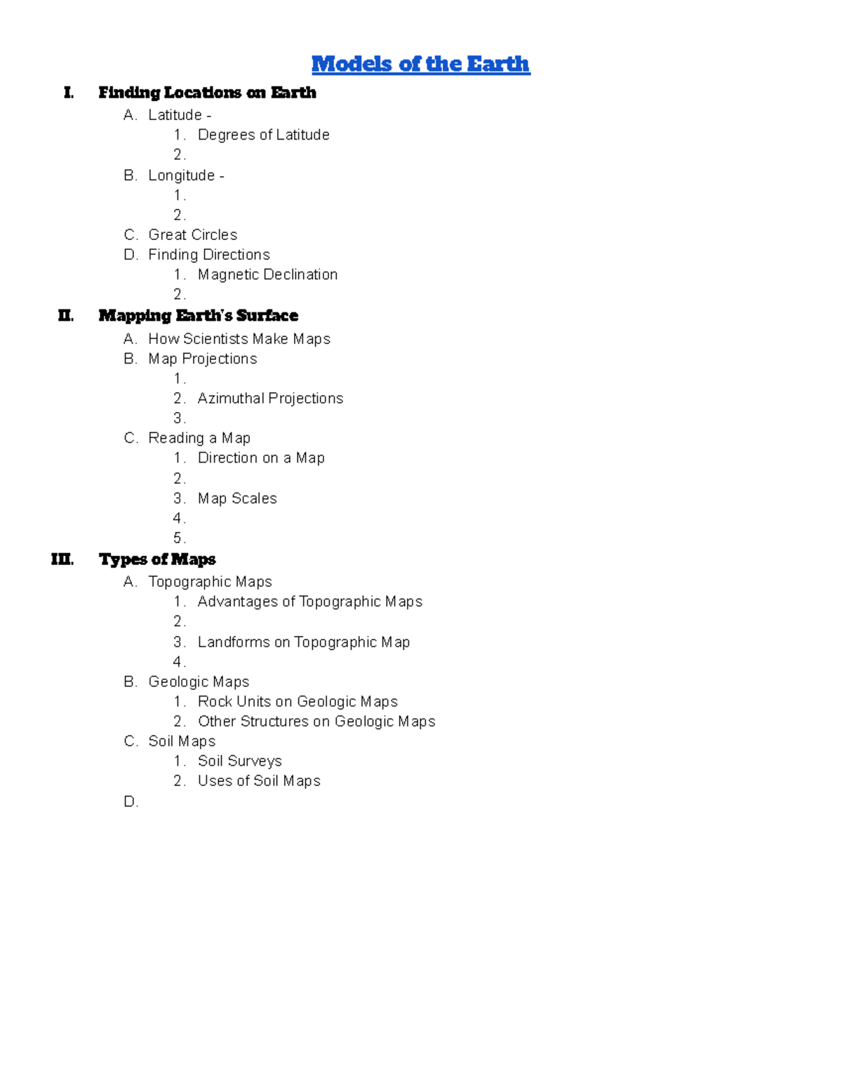 Models of the Earth - Student Note Outline - Models of the Earth I ...