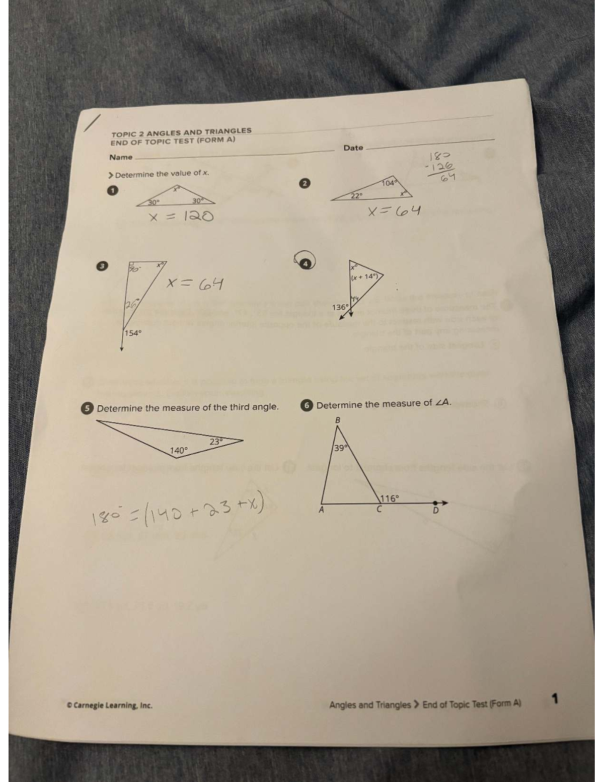 Angles and Triangles End of Topic Test (Form A) Review - Studocu