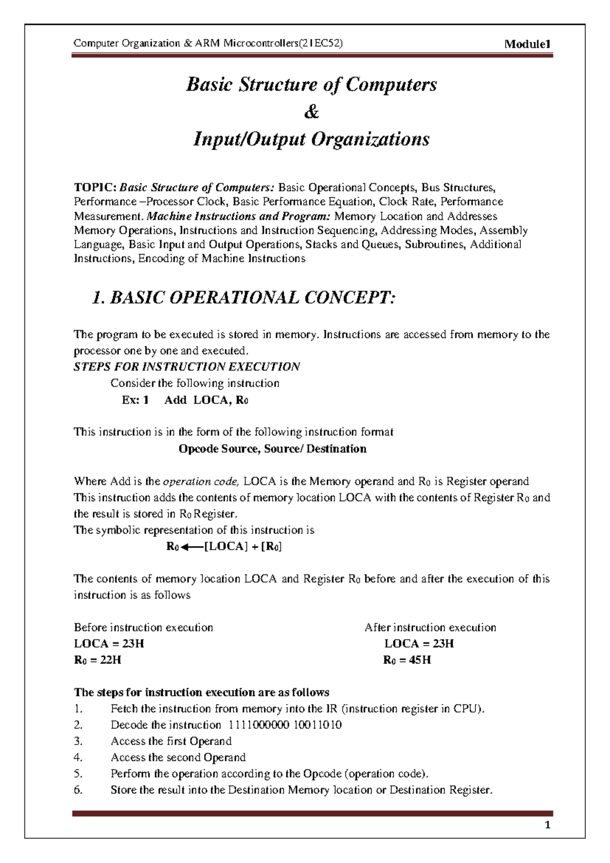 CS 21CS34: Module 1 - Basic Structure of Computers & I/O Organization ...
