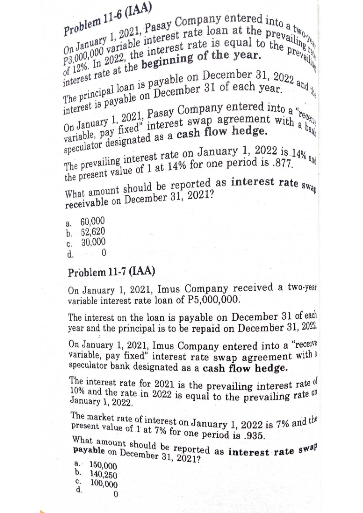 (IAA) Test Bank: Interest Rate Swaps and Loan Calculations - Studocu