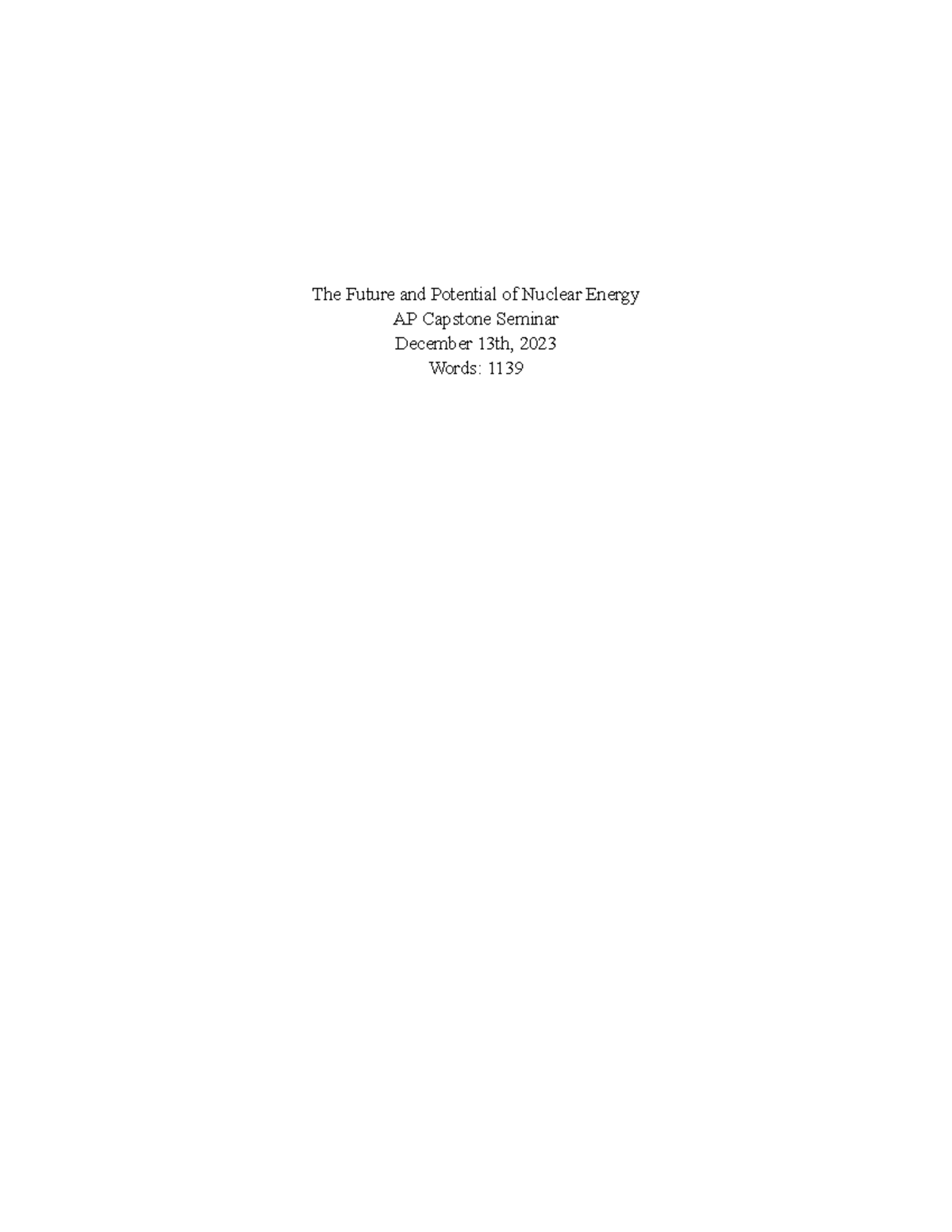 AP Capstone Seminar - IRR-Final: Exploring the Future of Nuclear Energy ...