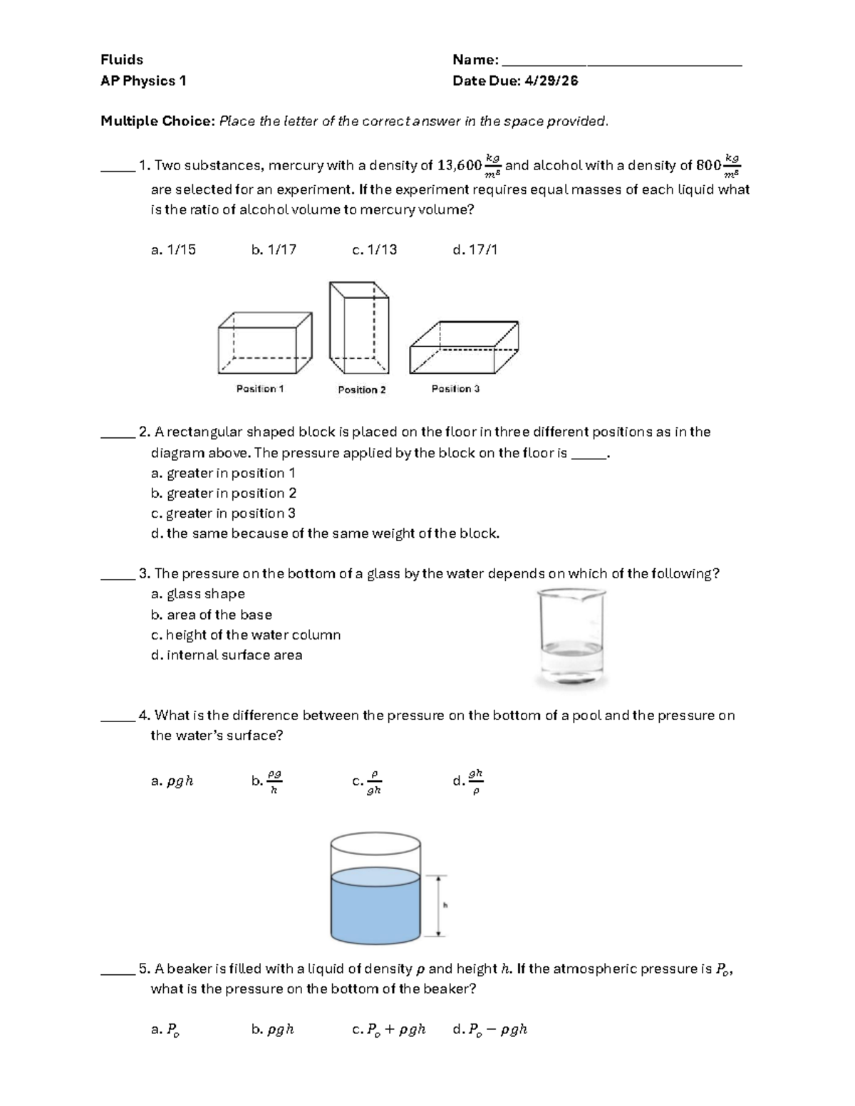 Fluids AP Physics 1 Test Questions and Answers (25-26) - Studocu