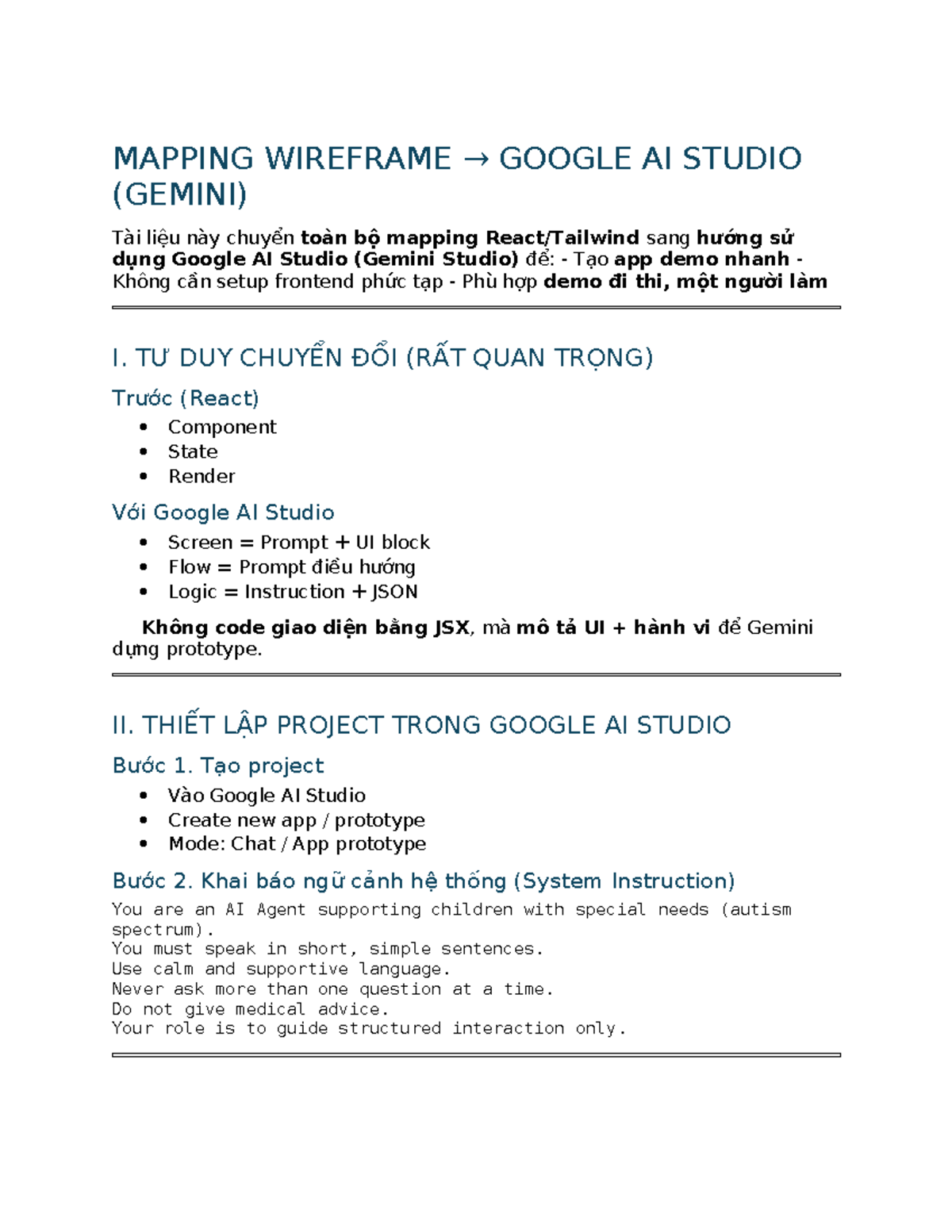 MAPPING WIREFRAME GOOGLE AI STUDIO (GEMINI) Hướng Dẫn Tạo App Demo ...