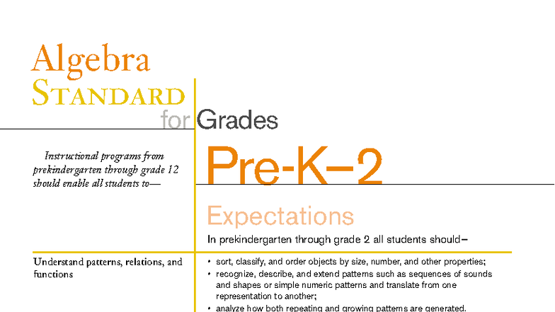 Standards for Grades 3-5: Exploring Algebraic Concepts in Mathematics ...