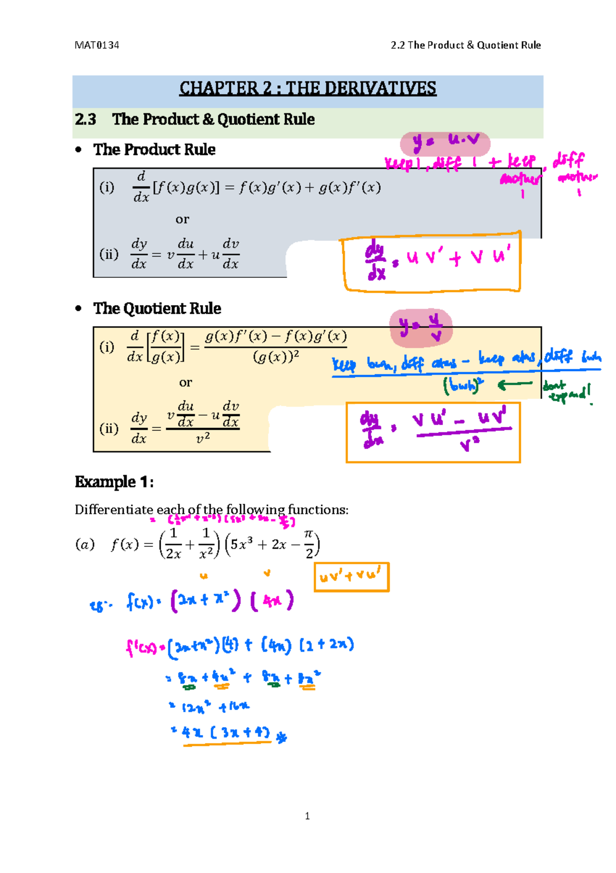 2 3 The Product And Quotient Rule - ####### CHAPTER 2 : THE DERIVATIVES ...