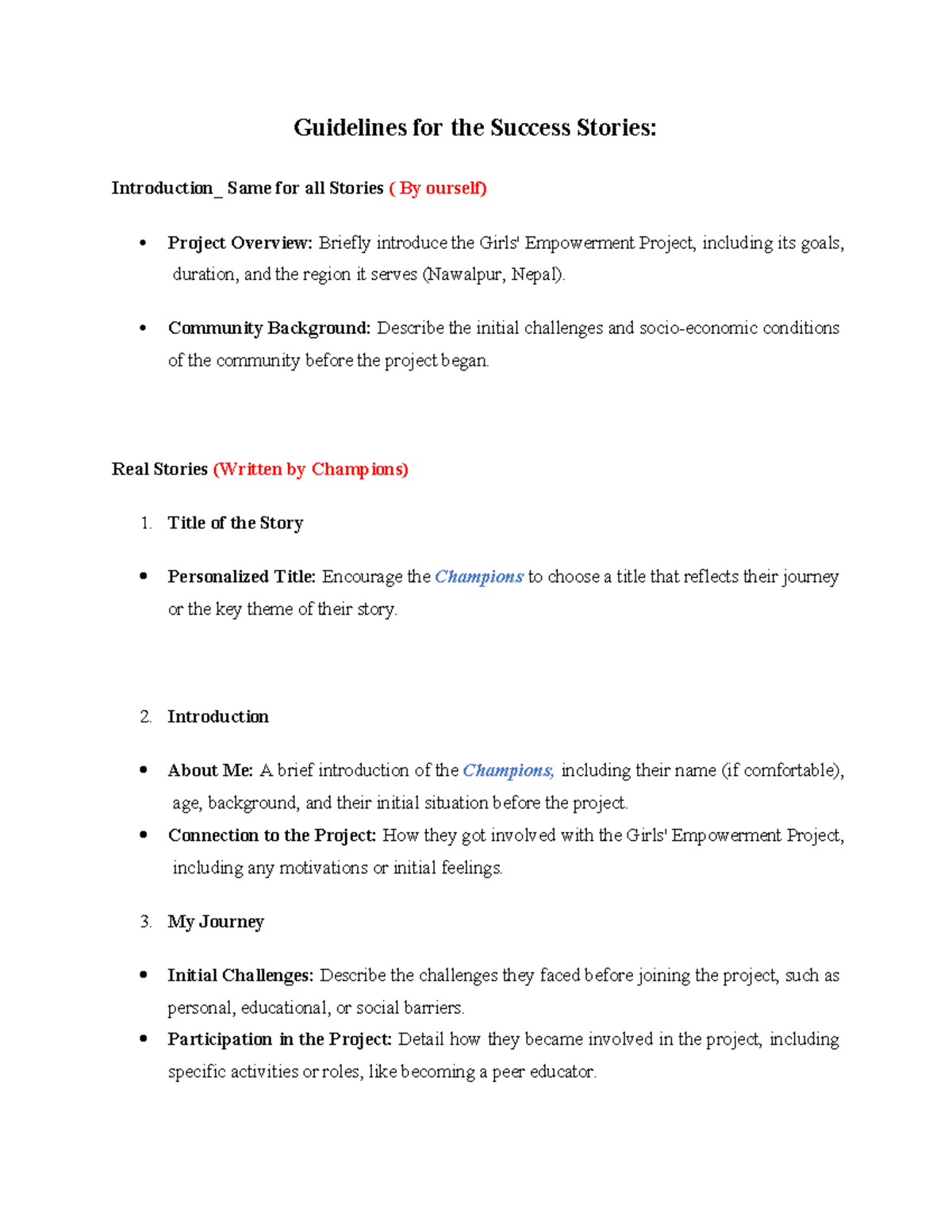 Empowerment Project Success Stories Guidelines: Nawalpur, Nepal - Studocu