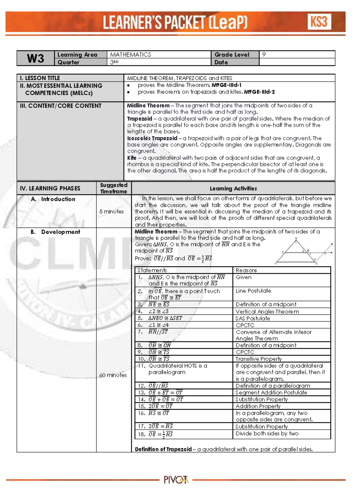 Lea P Math G9 Week 3 Q3 - Lesson on Midline Theorem, Trapezoids & Kites ...