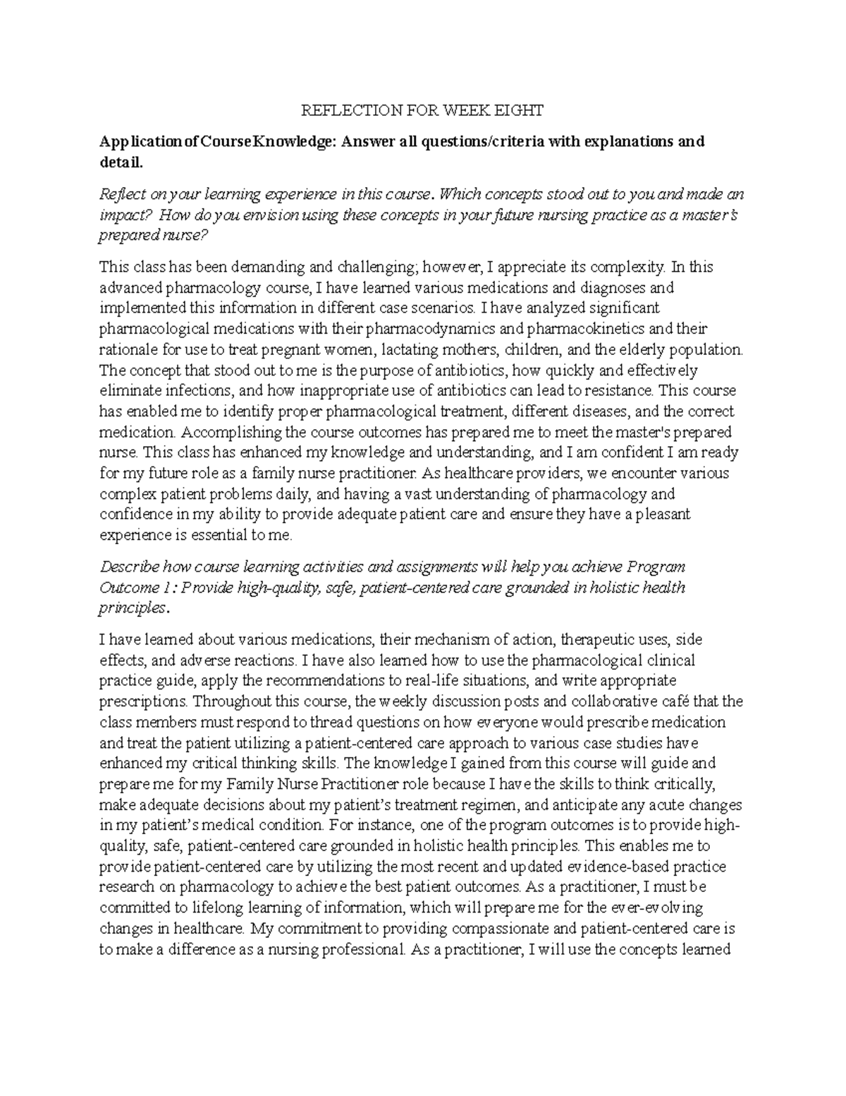 Reflection on Week 8: Advanced Pharmacology Insights for Nursing ...