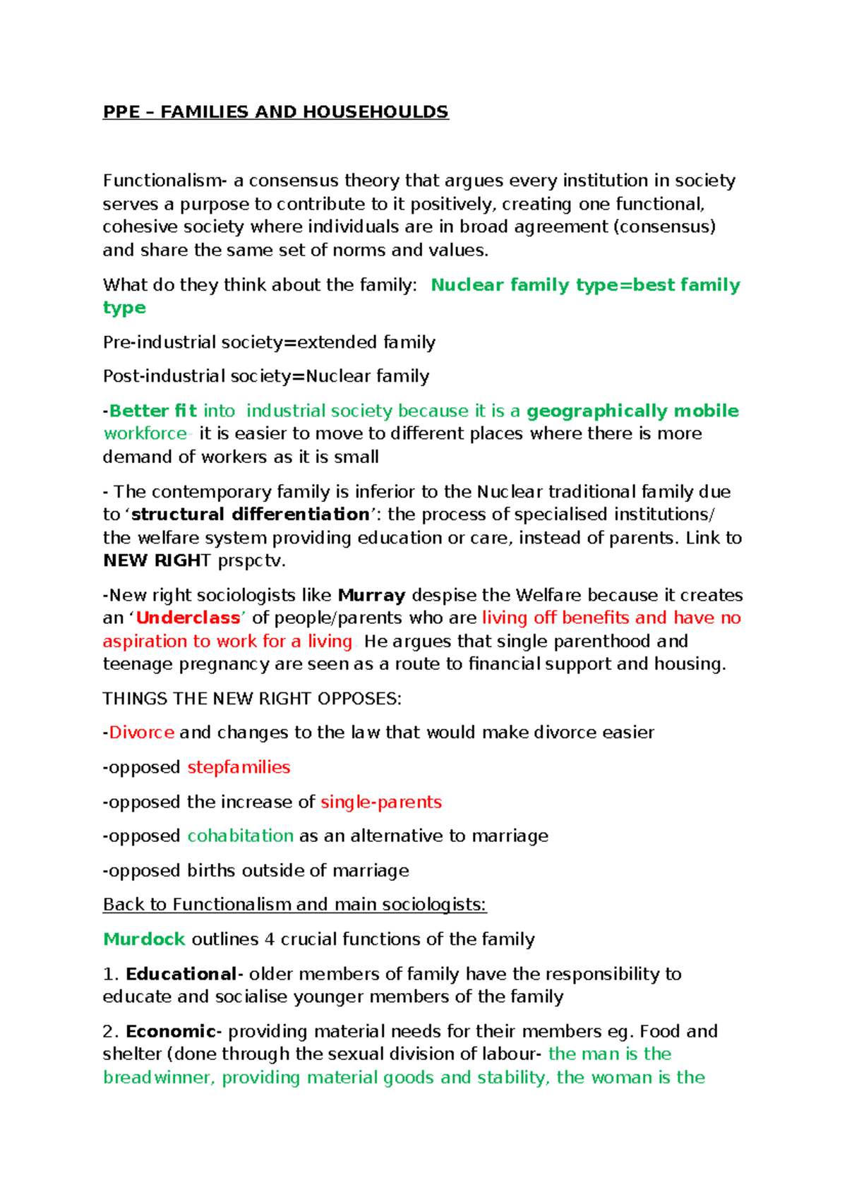 PPE 101: Changes in Families and Households - A Functionalist ...