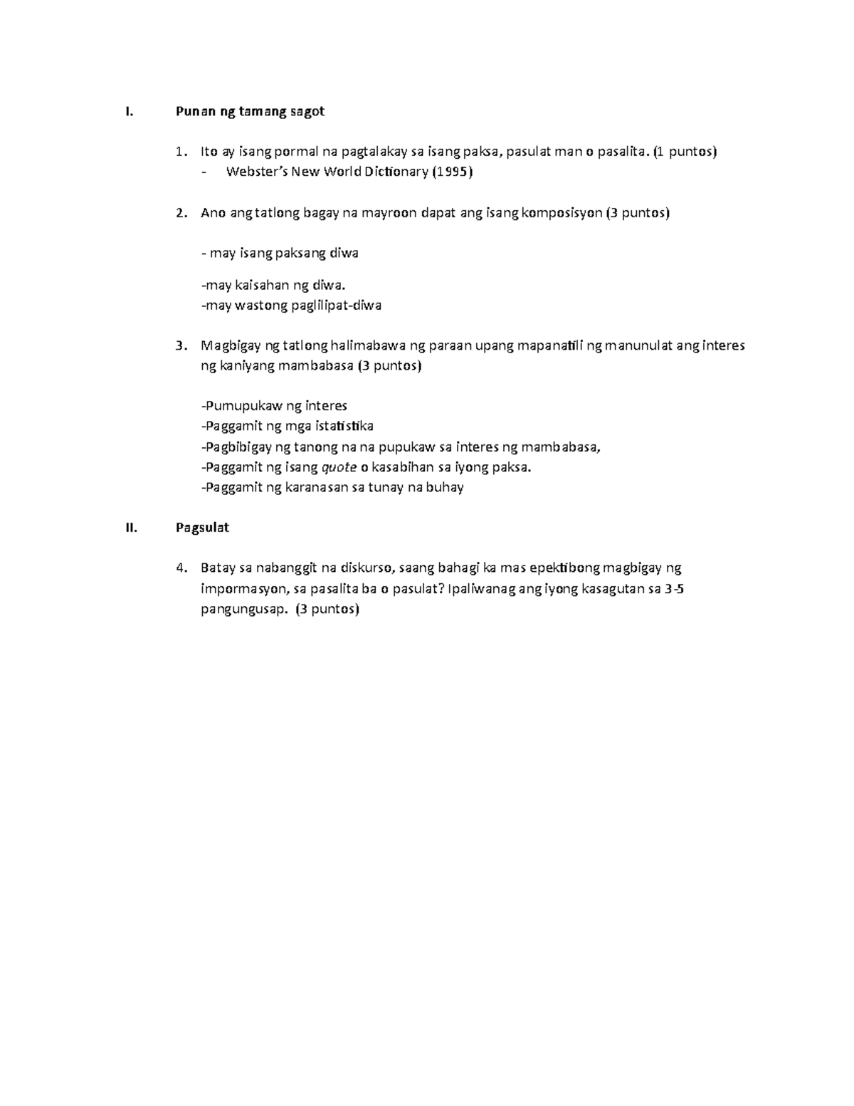 Pagsusulit group 10-Interdisiplinaryong Pagbasa at Pagsulat sa mga ...