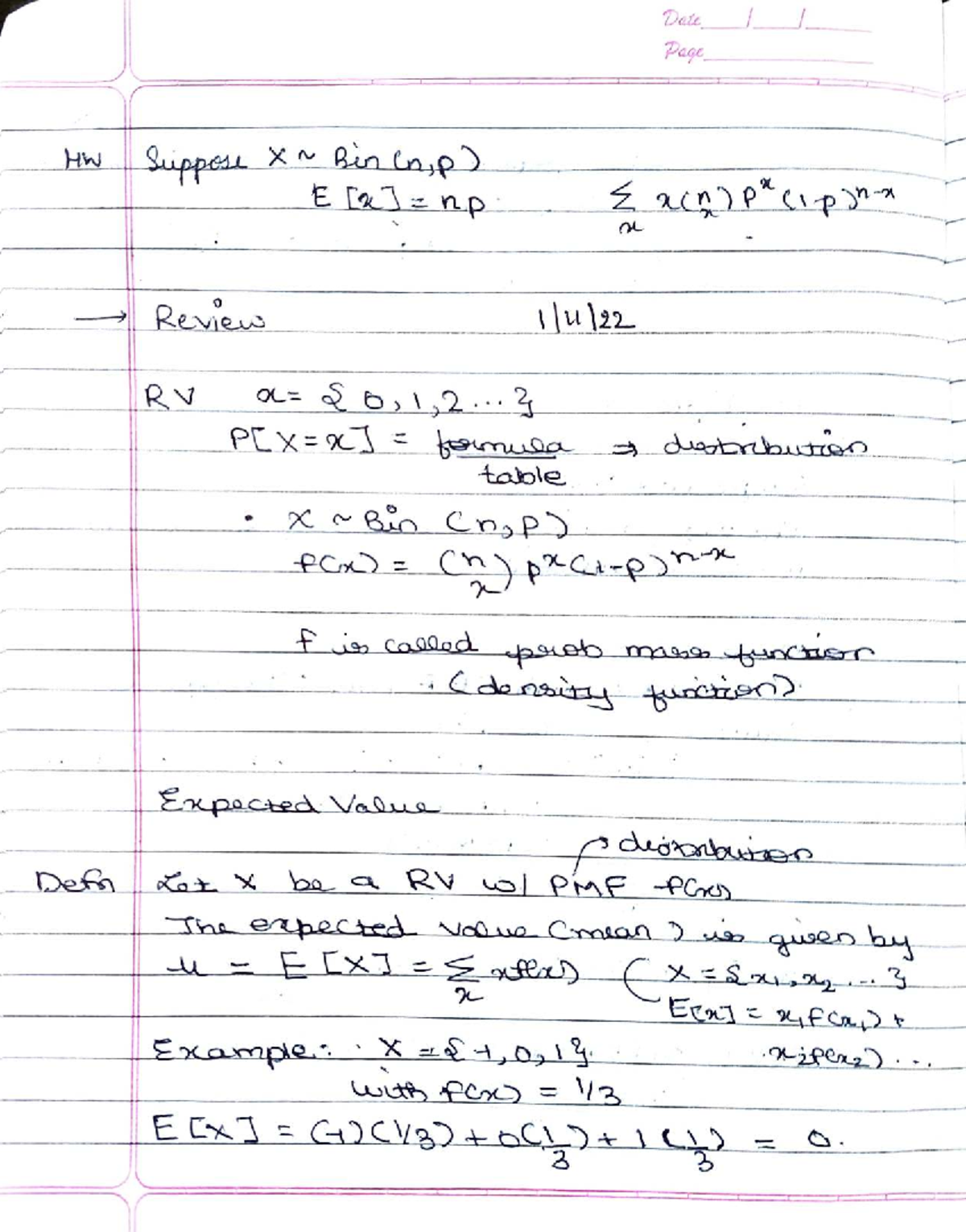 Probability Notes: Random Variables and Binomial Distribution (STAT 101 ...