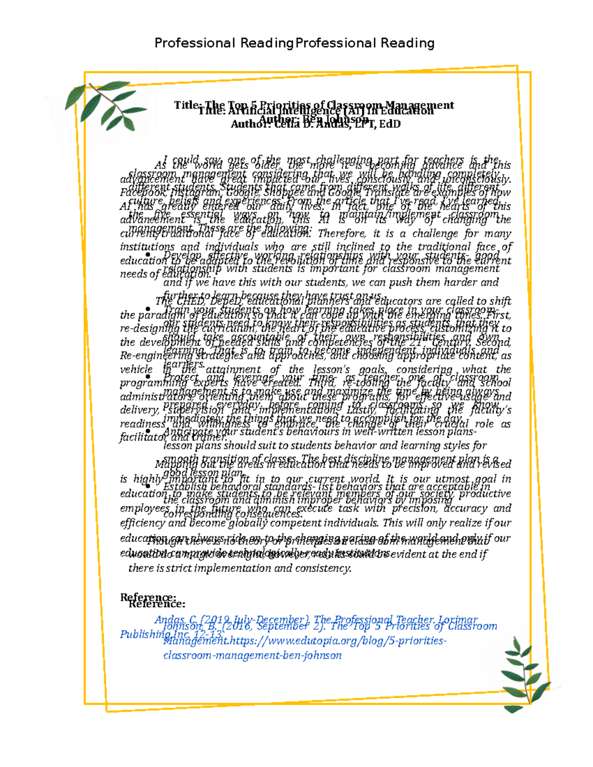 Professional Reading for Education students - Professional ...