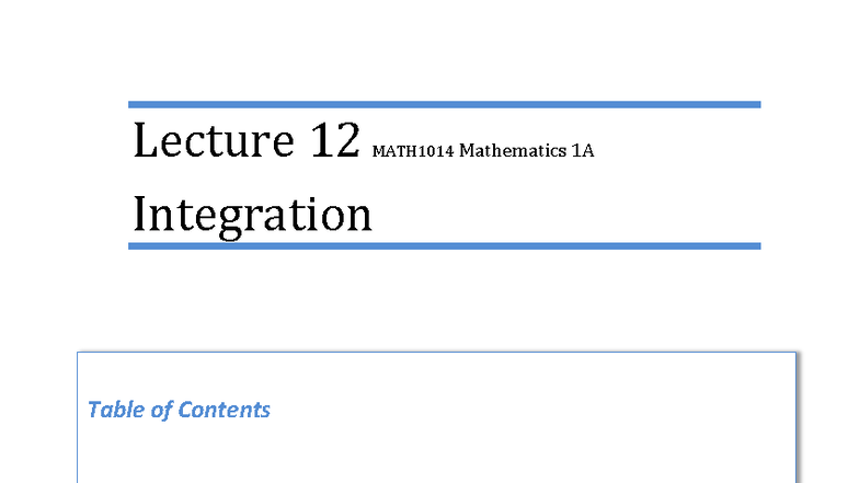 MATH1014 Lecture 12: Integration Concepts and Techniques - Studocu