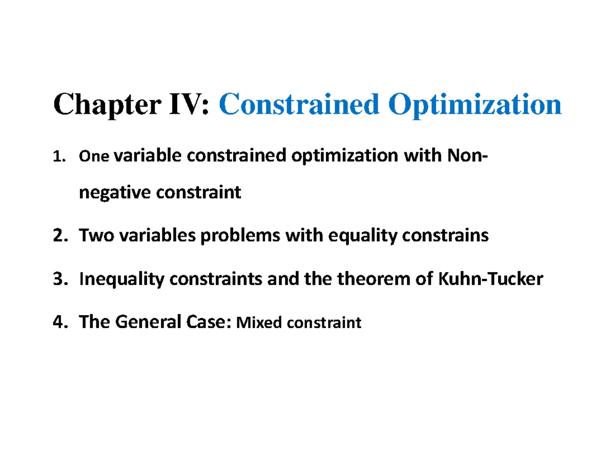 Chapter IV: Constrained Optimization Techniques and Applications - Studocu