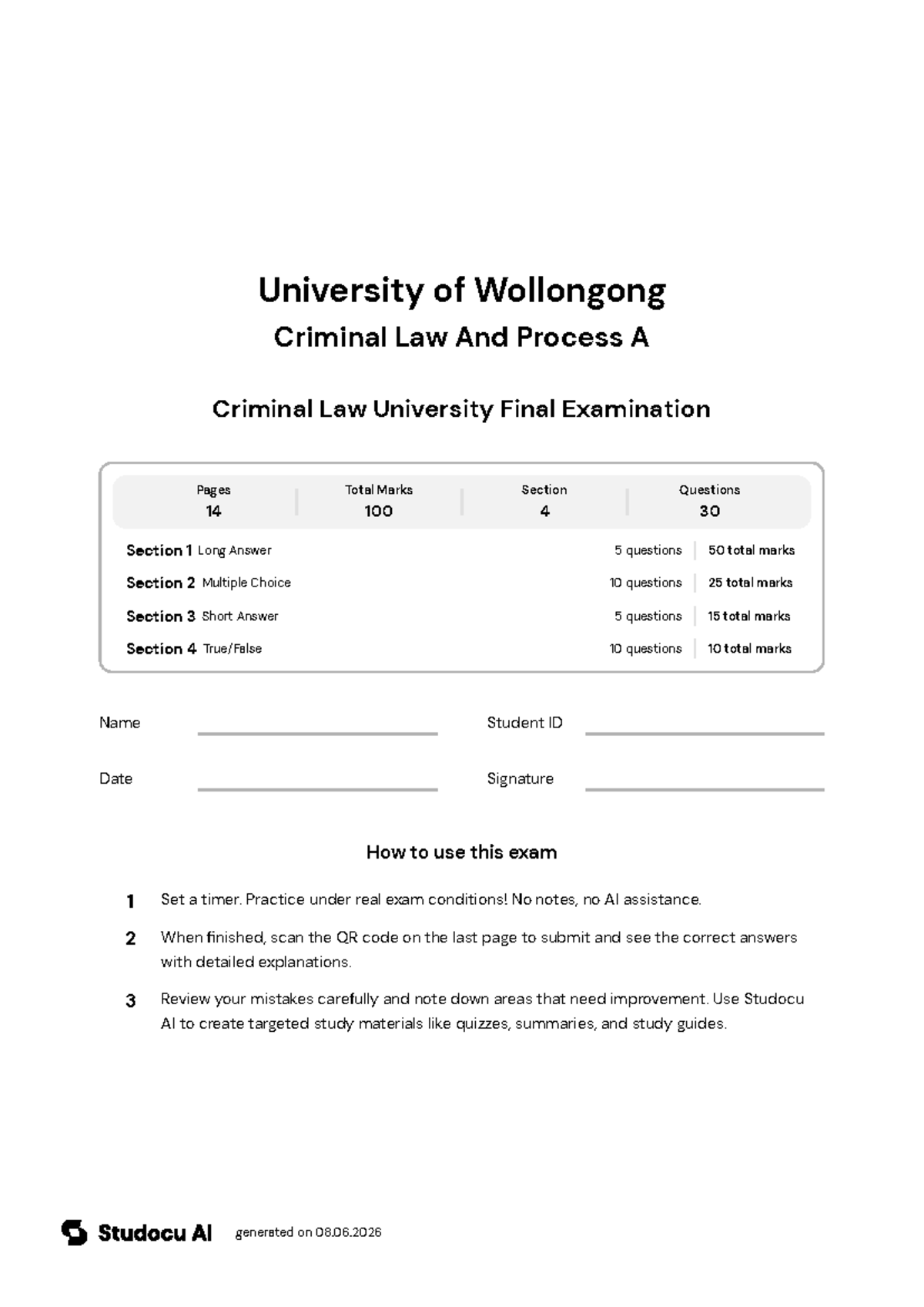 Criminal Law Final Exam - University - Studocu