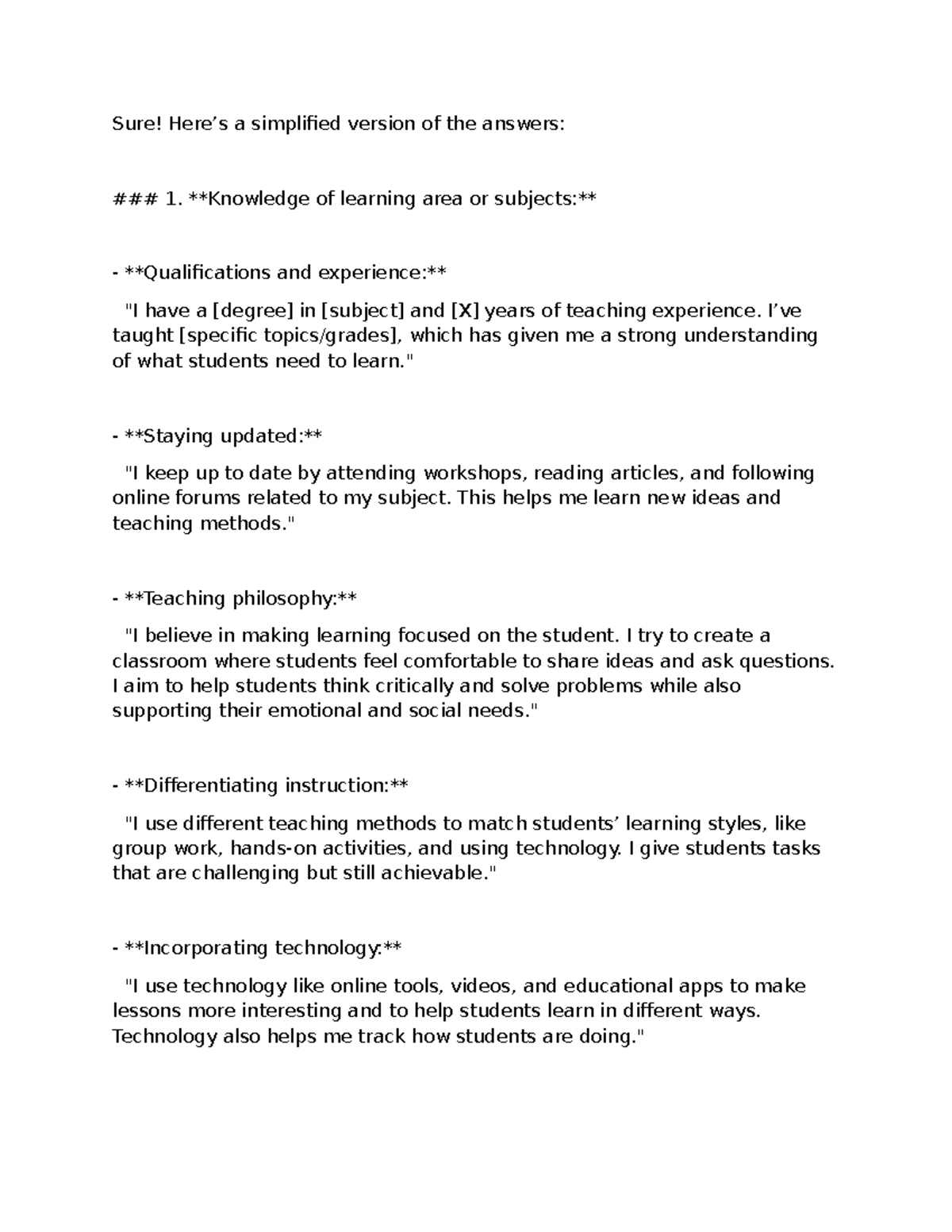 Interview Questions and Responses for Educators: Key Insights - Studocu