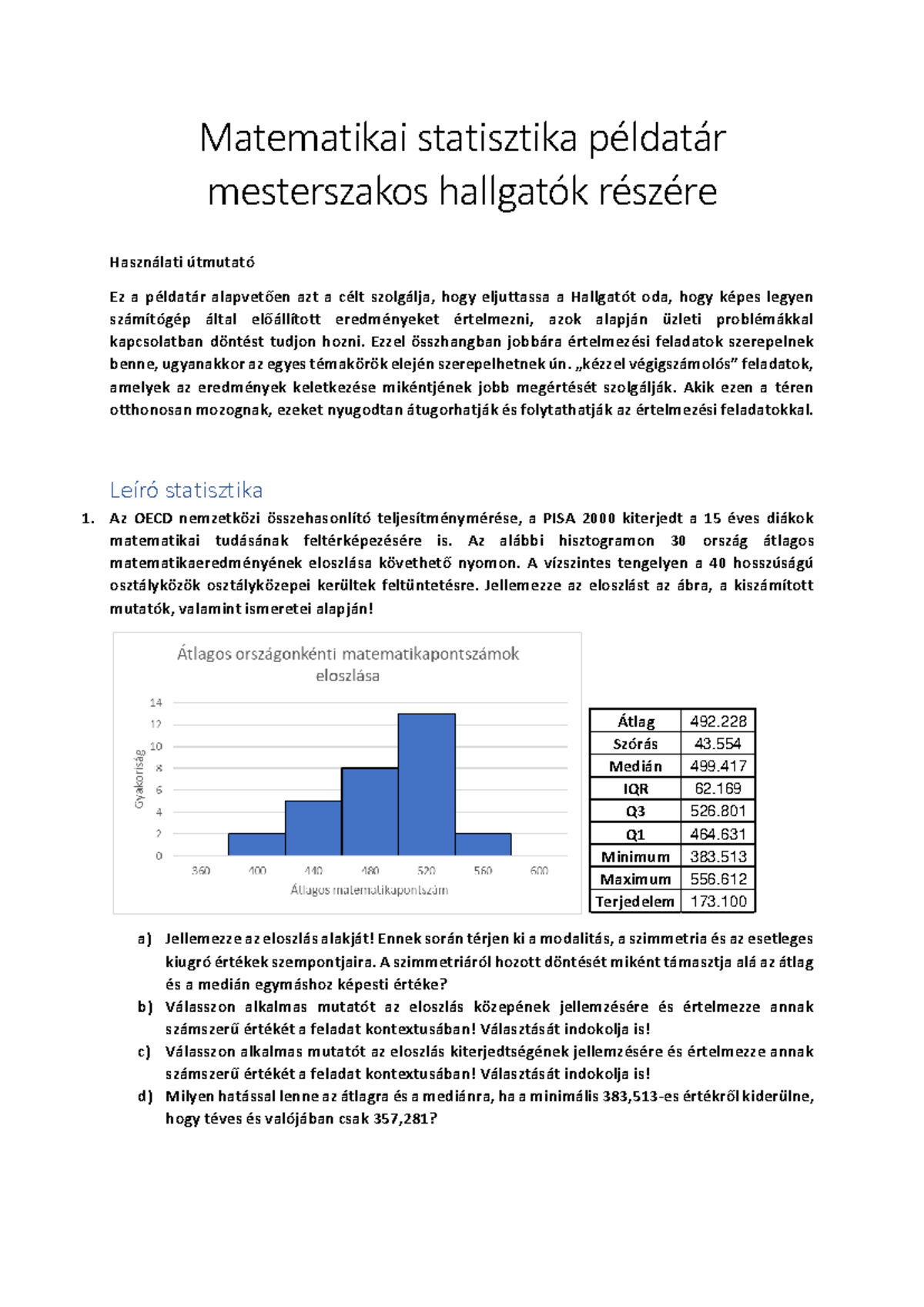 Matematikai Statisztika Mesterképzés: Példatár Használati Útmutató 2023 ...