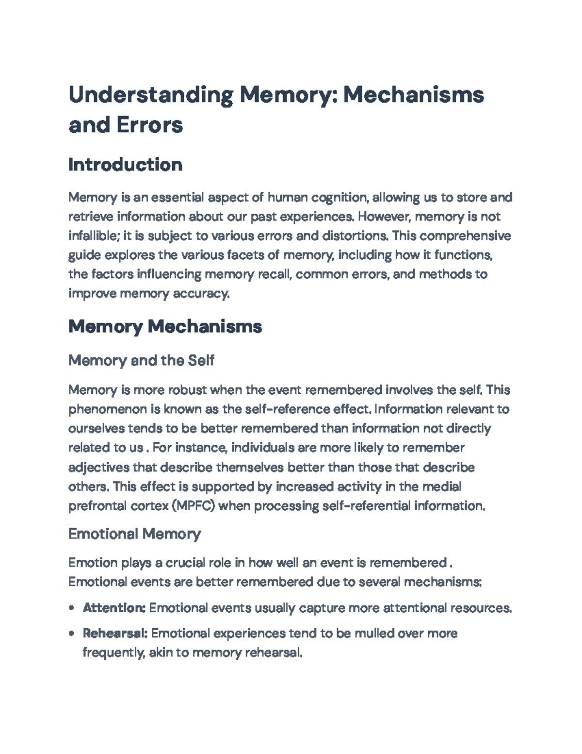 Understanding Memory: Mechanisms, Errors, and Improvement Strategies - Understanding Memory ...