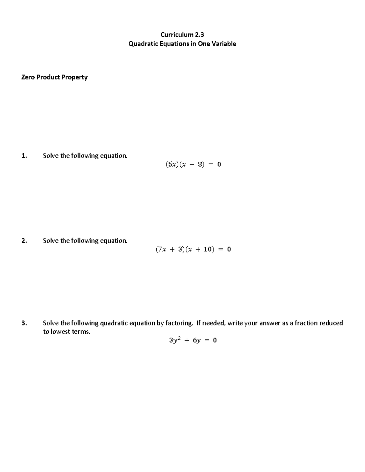 Curriculum 2.3: Solving Quadratic Equations & Properties - Studocu