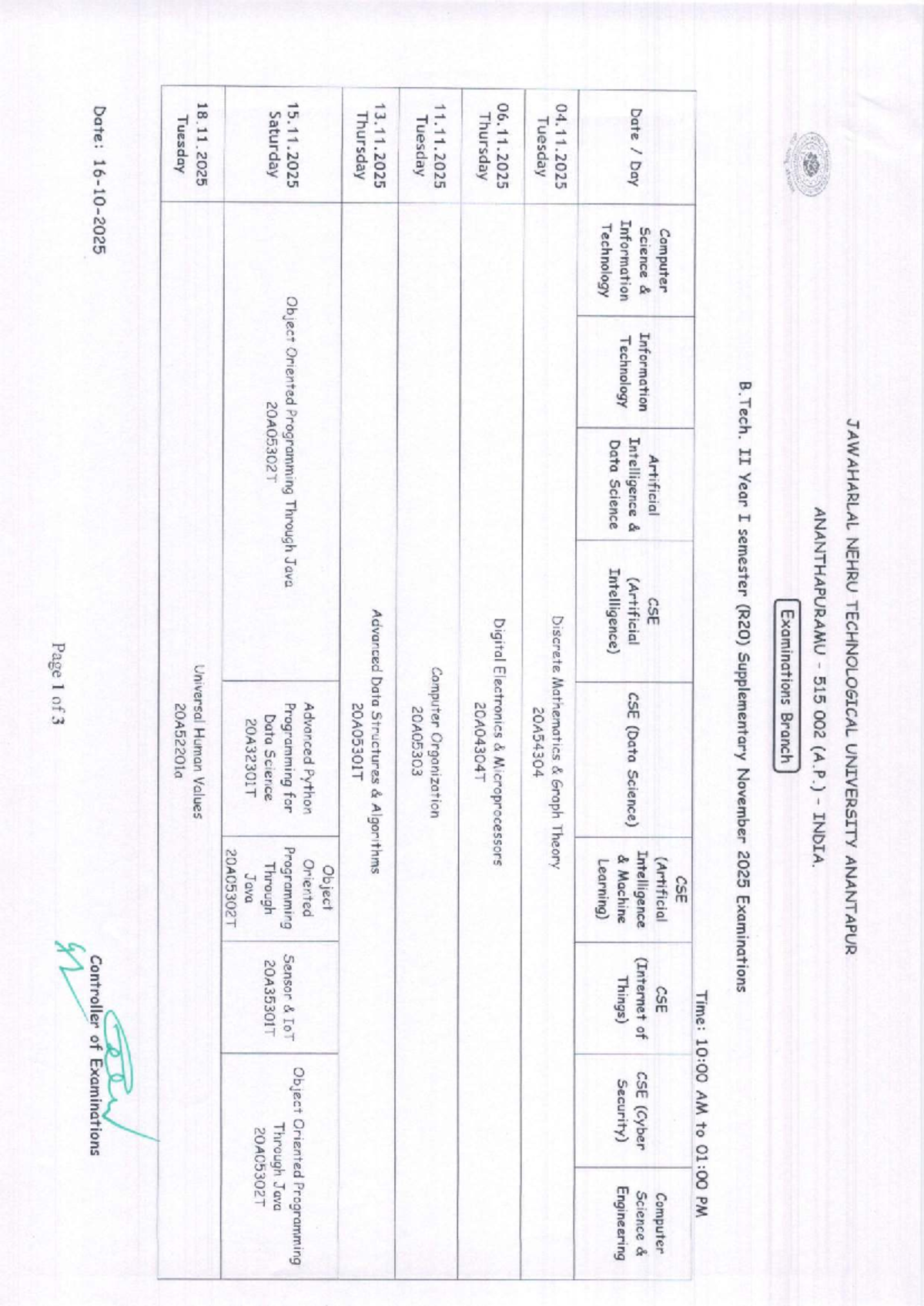 Timetables for B - JNTUA College of Engineering Anantapuram - Studocu