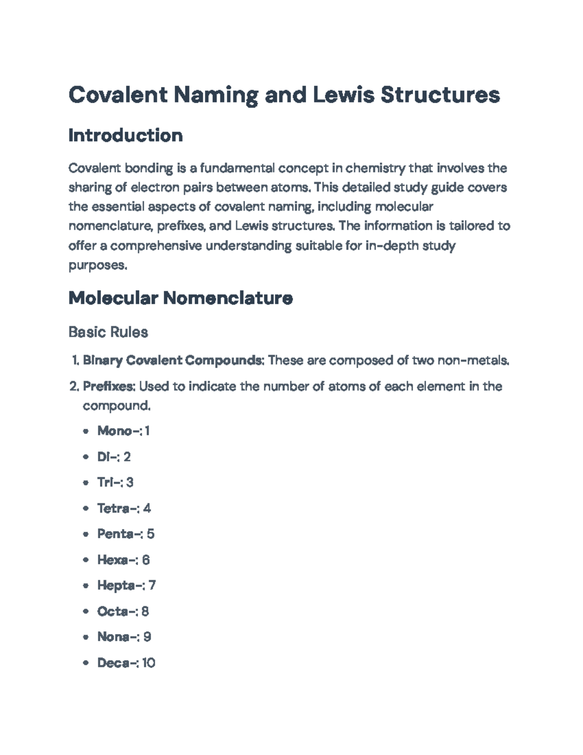 Covalent Naming & Lewis Structures Study Guide (Chem 101) - Covalent ...