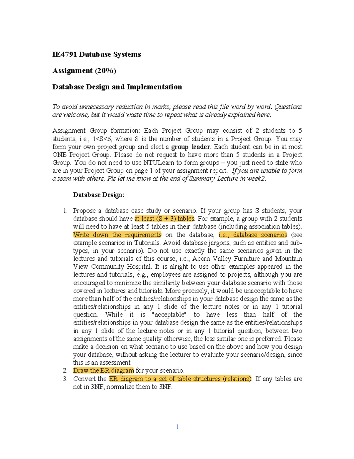 IE Project Assignment 28Dec - IE4791 Database Systems Assignment (20% ...