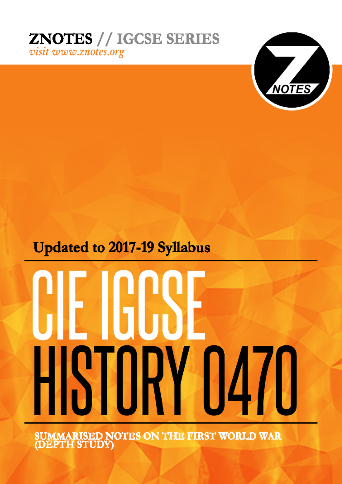 CIE IGCSE History 0470 Depth Study: WW1 Summary Notes - Studocu