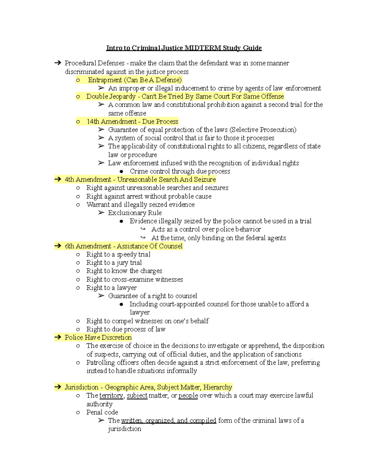 CJ SG 3 - Intro to Criminal Justice MIDTERM Study Guide - Studocu