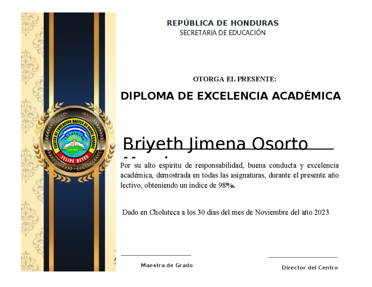 Diploma de Excelencia Académica - Formato Oficial 2023 - Studocu