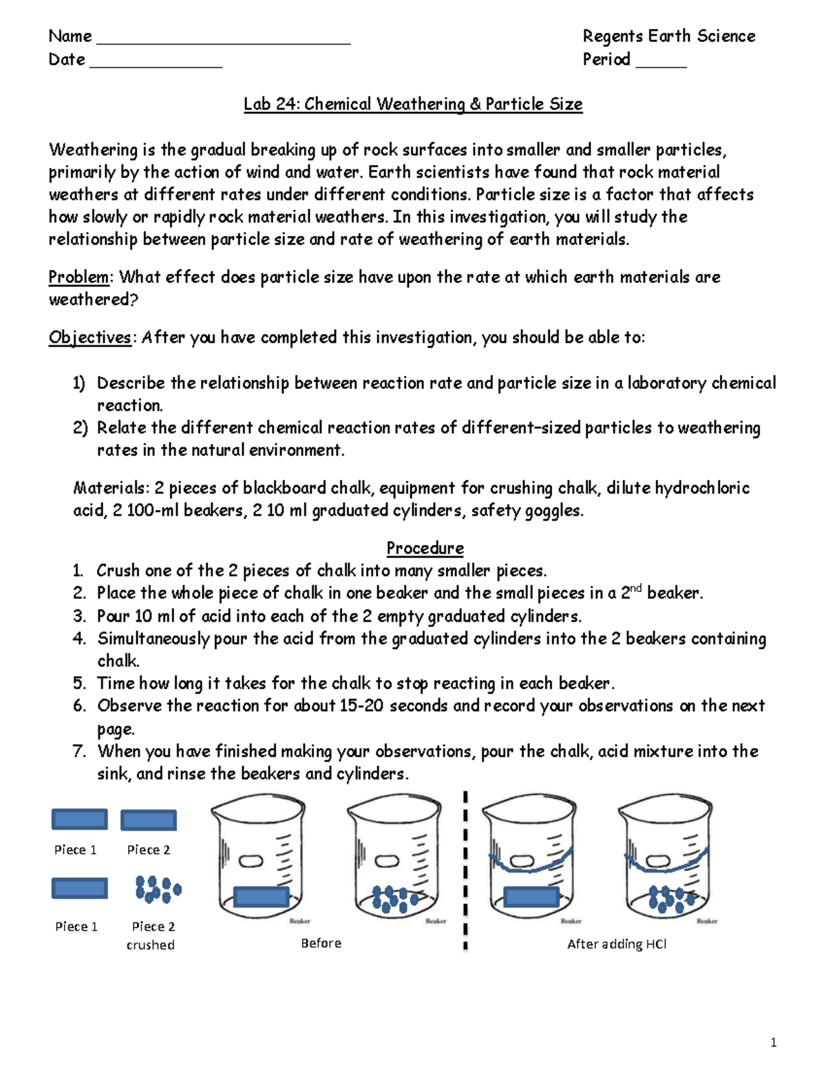 Lab 24: Investigating Chemical Weathering & Particle Size Effects - Studocu