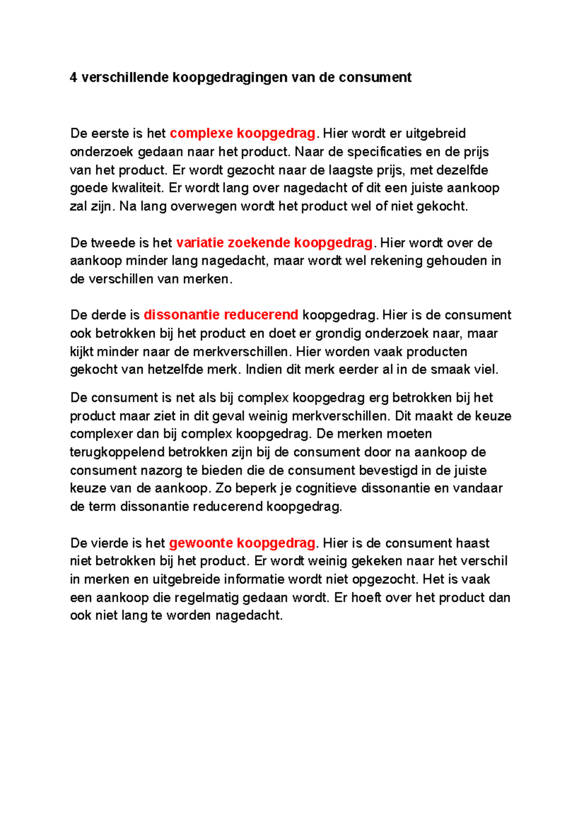 Koopgedrag - College Aantekeningen over 4 Soorten Gedrag - Studeersnel